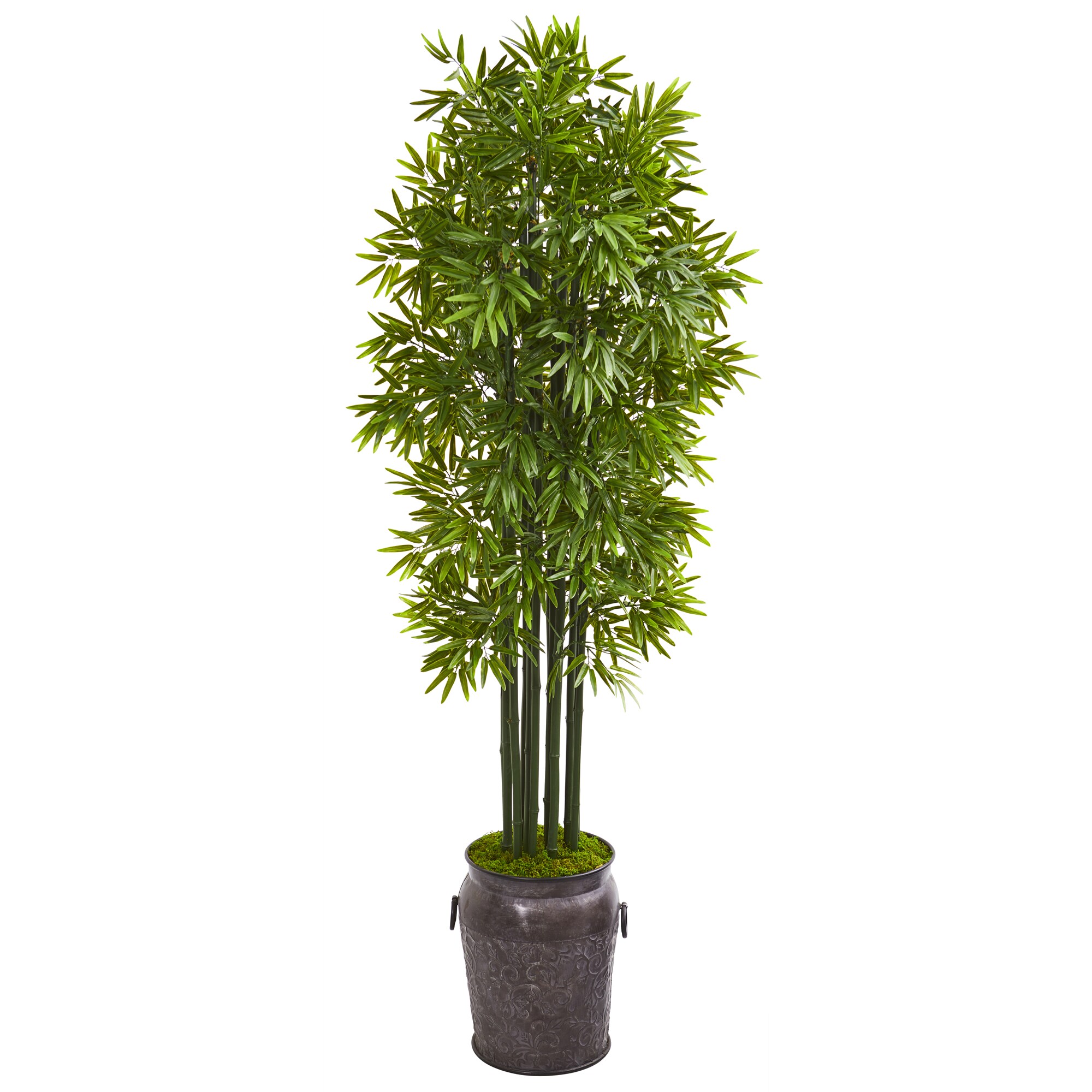 Nearly Natural 6-ft Bamboo Artificial Tree with Black Trunks in Planter ...