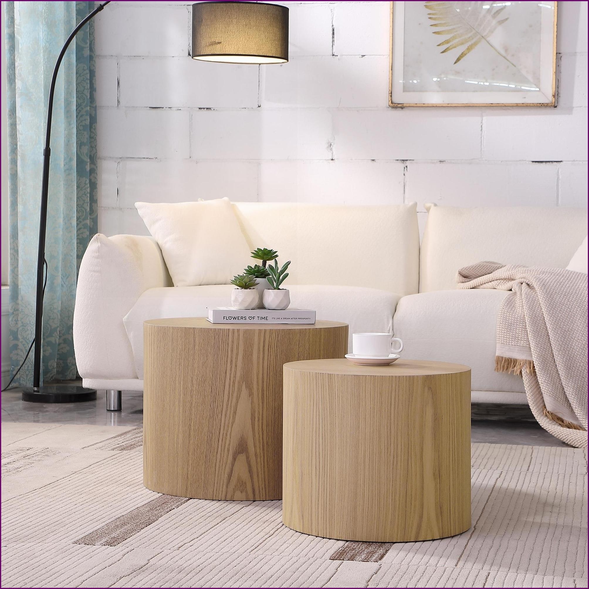 Watnature Set of 2 Oak Veneer MDF Coffee amp Side Tables No Assembly ...