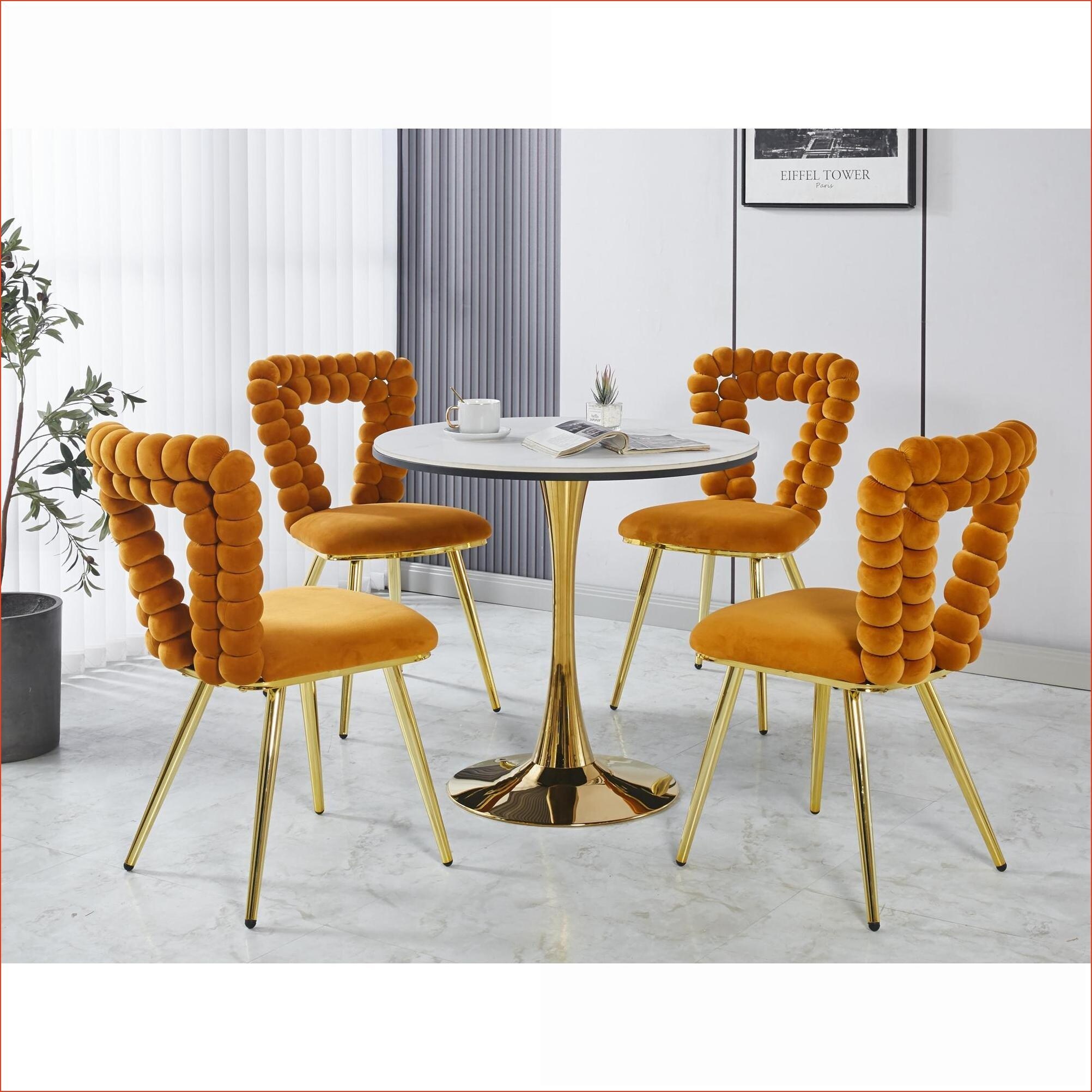 Watnature Set of 4 Modern Orange amp Gold Accent Chairs Soft Cushioned ...