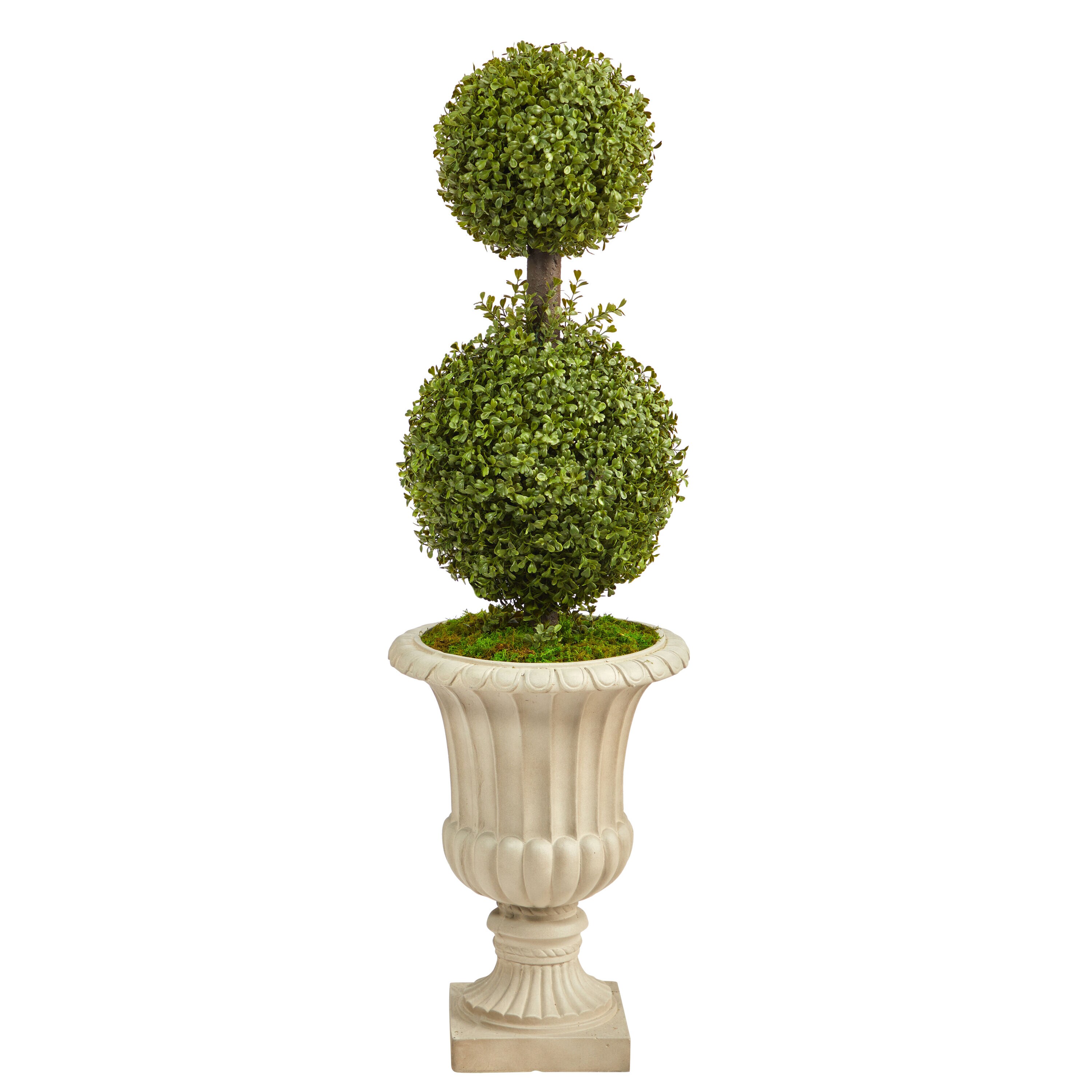 Nearly Natural 4-ft Double Boxwood Topiary Artificial Tree in Sand ...