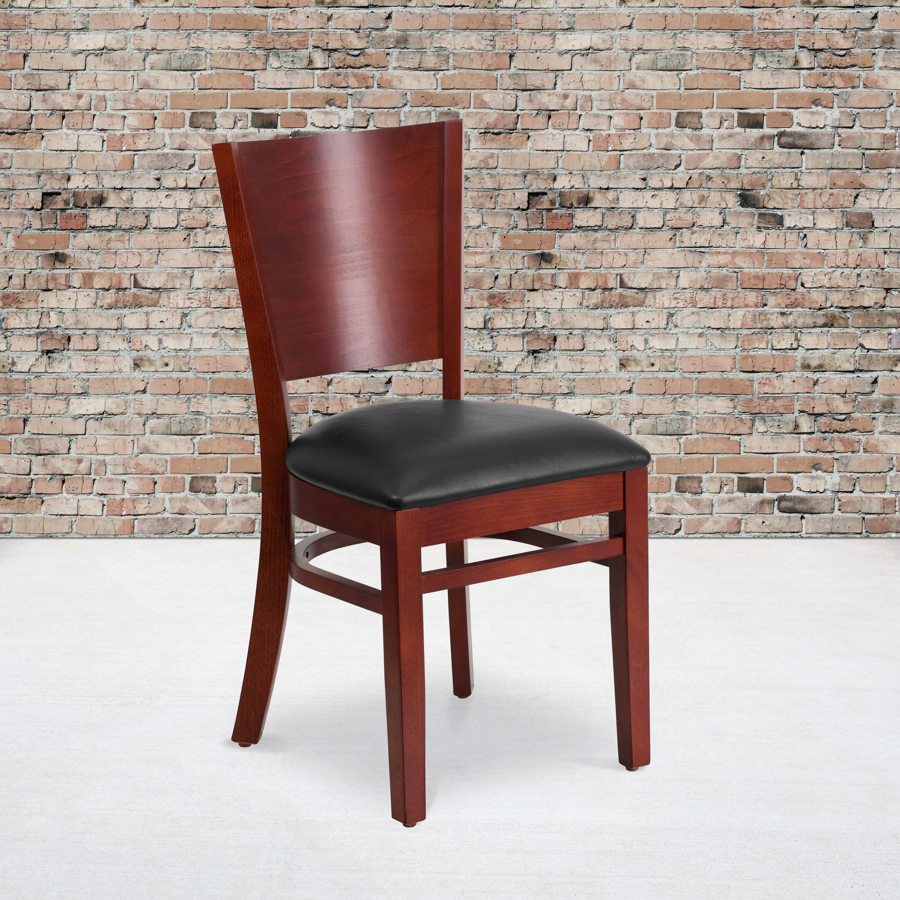 Emma + Oliver Solid Back Mahogany Wood Chair; Black Vinyl Seat in the ...