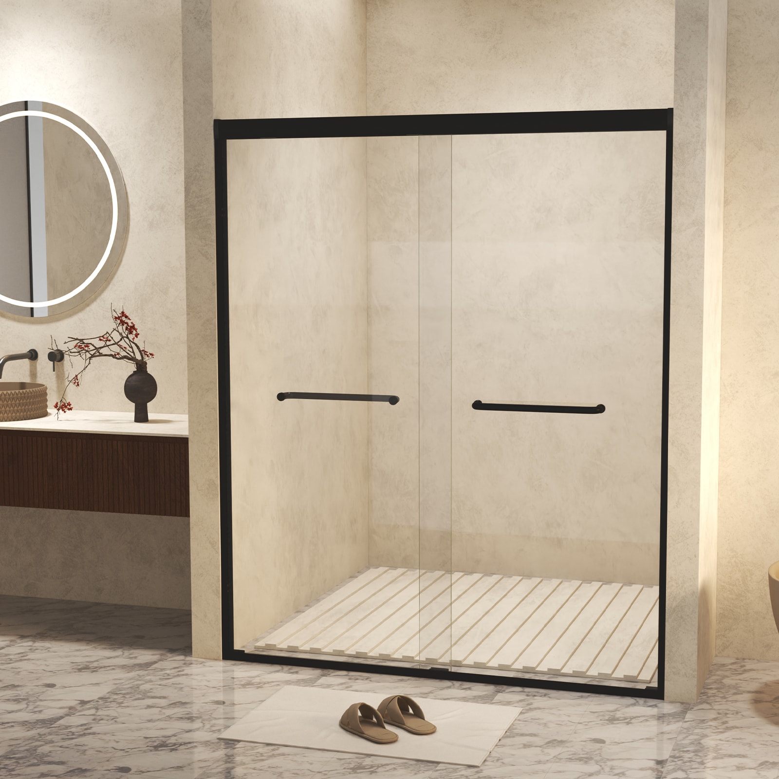 Tatayosi 56-60x76 Inch Matte Black Frameless Single Sliding Shower Door ...