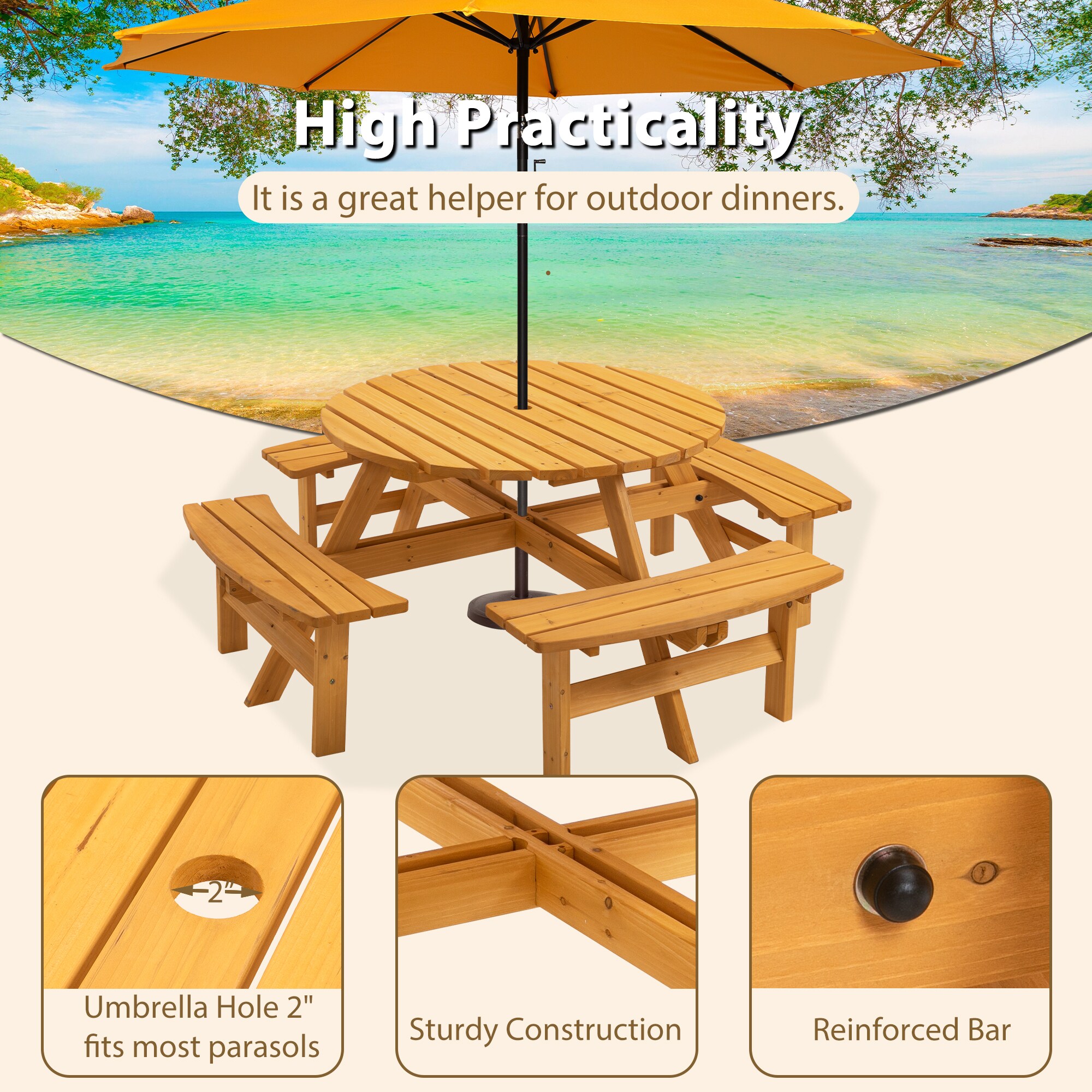LOVMOR 5 Piece Patio Dining Set Outdoor Dining Set Picnic Table Yellow ...
