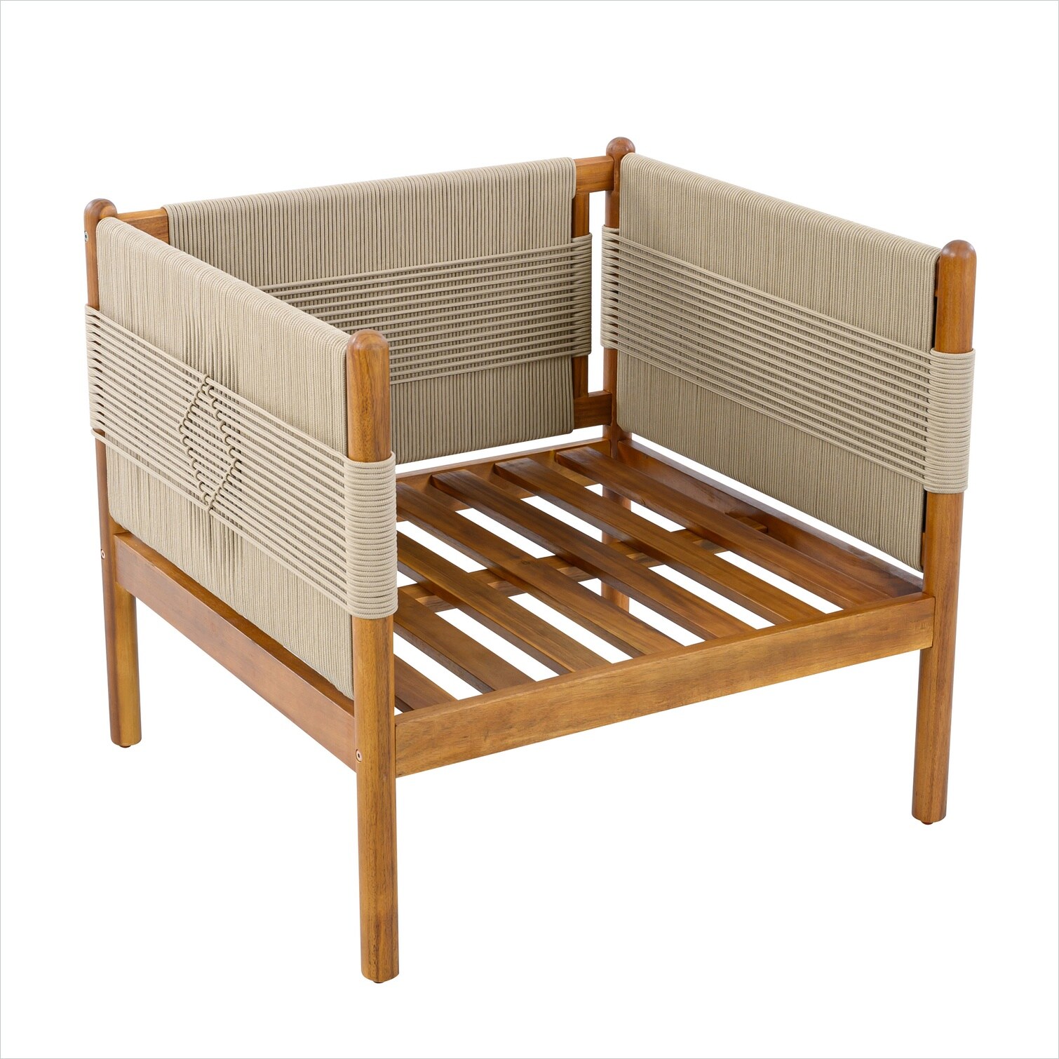 Watnature Club Chair with Neutral Beige Cushions Solid Acacia Wood ...