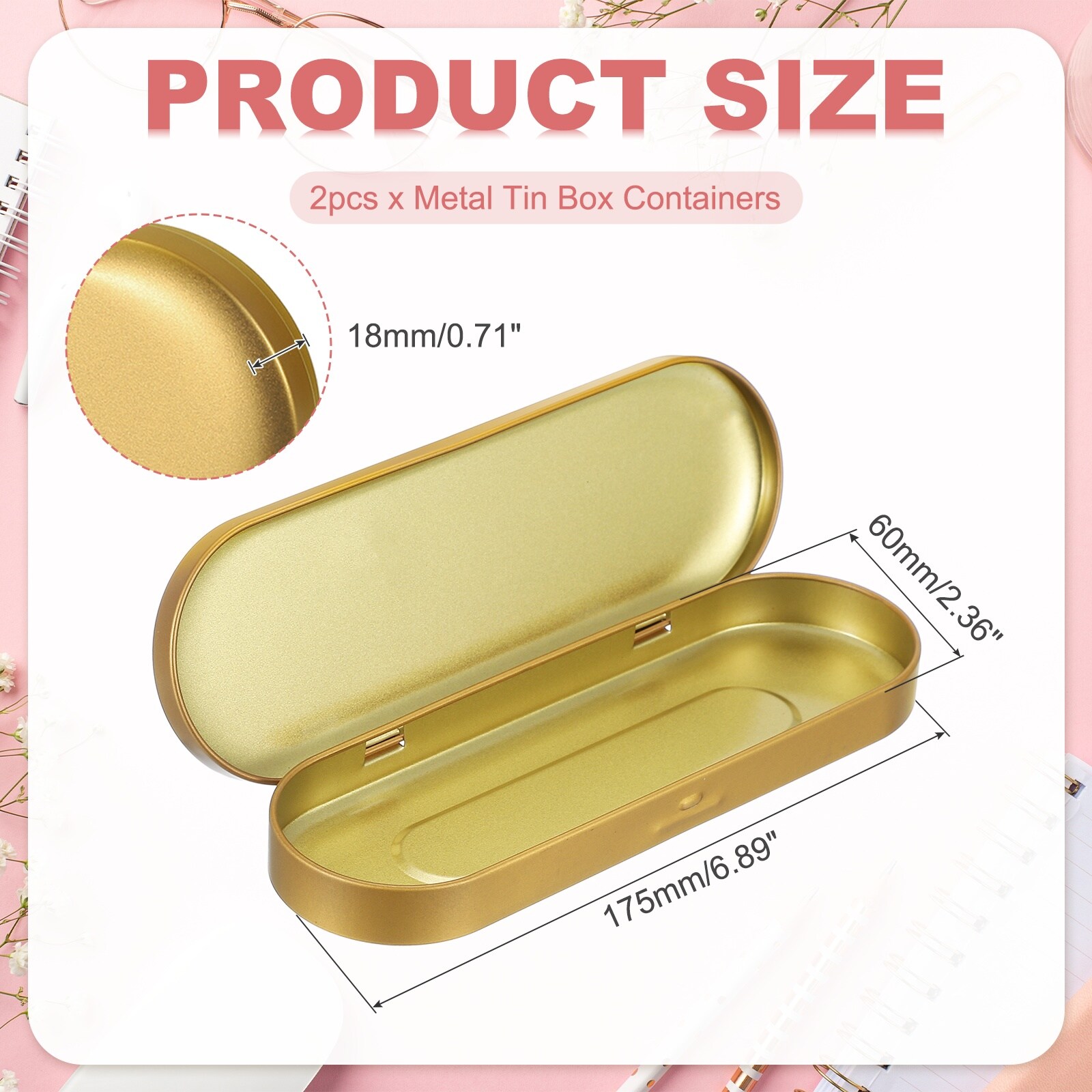 Unique Bargains 2pcs Metal Hinged Tins Box 6.9x2.4x0.7 Inch Rectangular ...