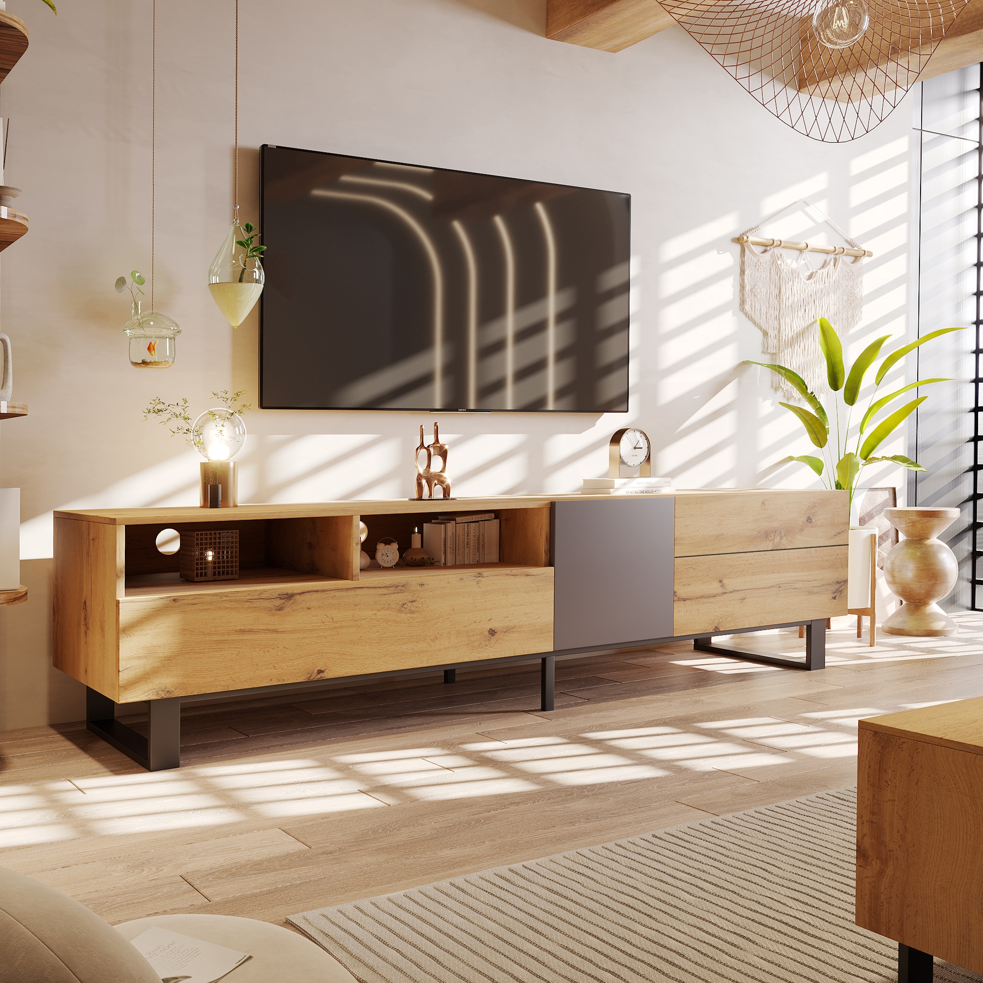 Clihome Modern/Contemporary Wood 70.9-in W TV stand ( Accommodates TVs ...