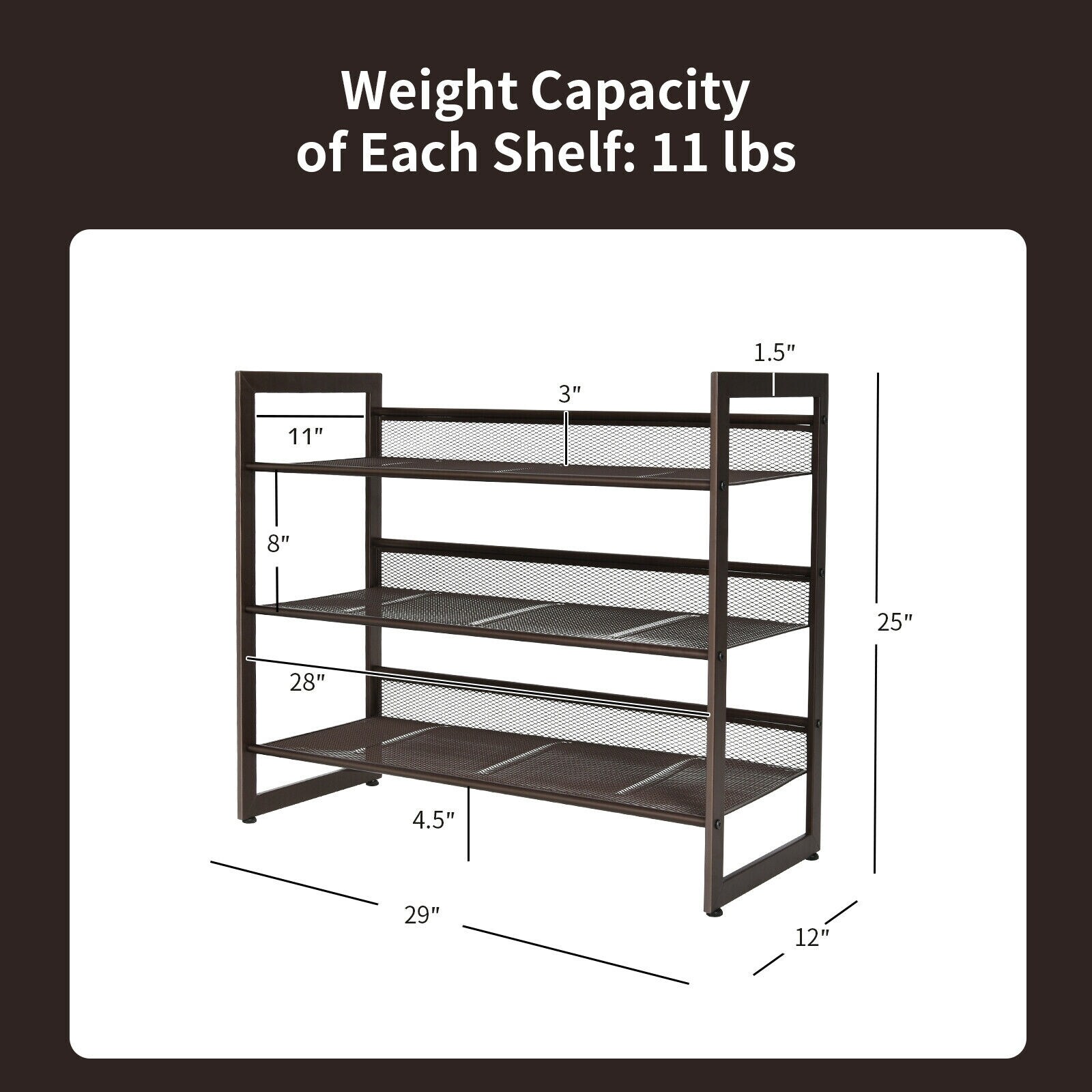 Slickblue Freestanding Brown 3 Tier Shoe Rack with Slanted and Flat ...