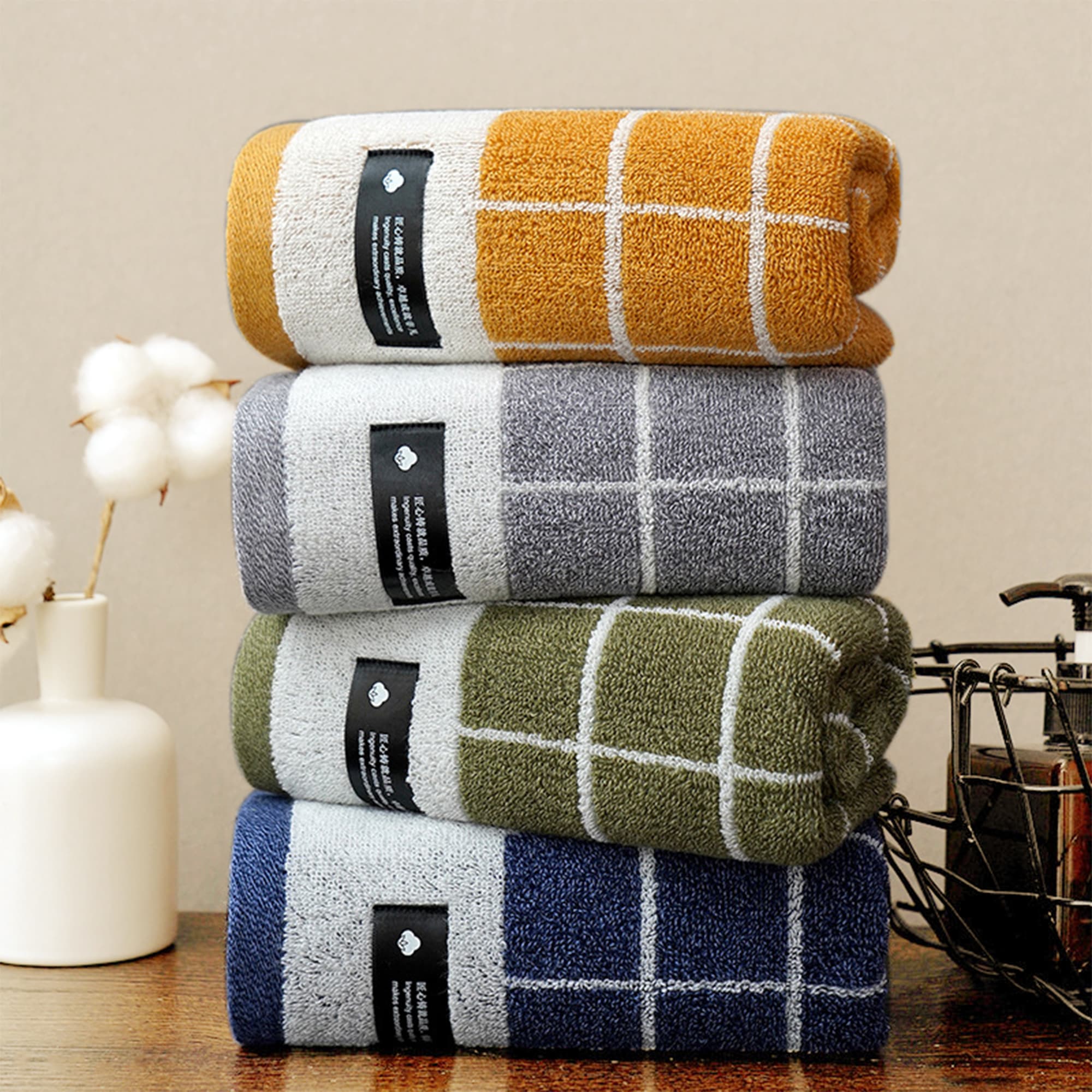 Unique Bargains Checkered Hand Towels for Bathroom Soft Pure Cotton ...