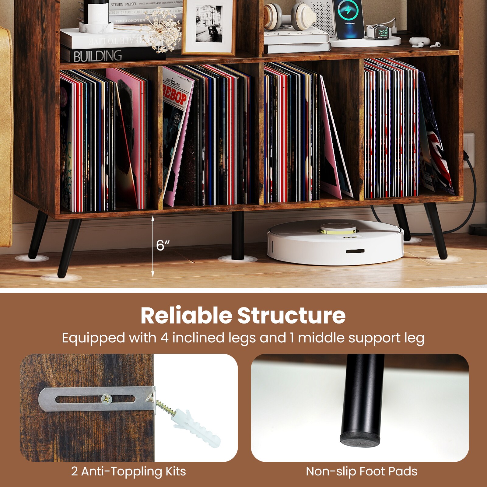Volenca 40-in Engineered Wood Record Player Stand 210-lb Capacity with ...