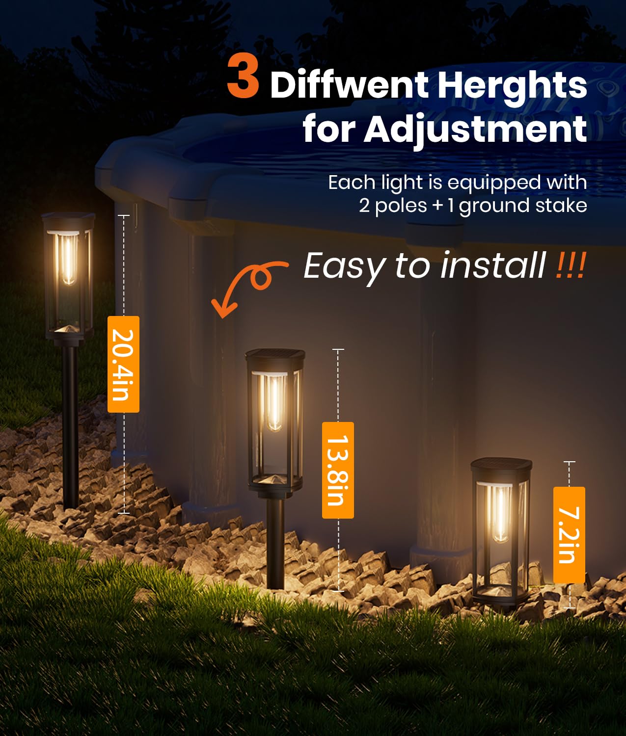 MELLIN 6 -Pack Warm White 100 -Lumens Black Solar Outdoor Path Light ...