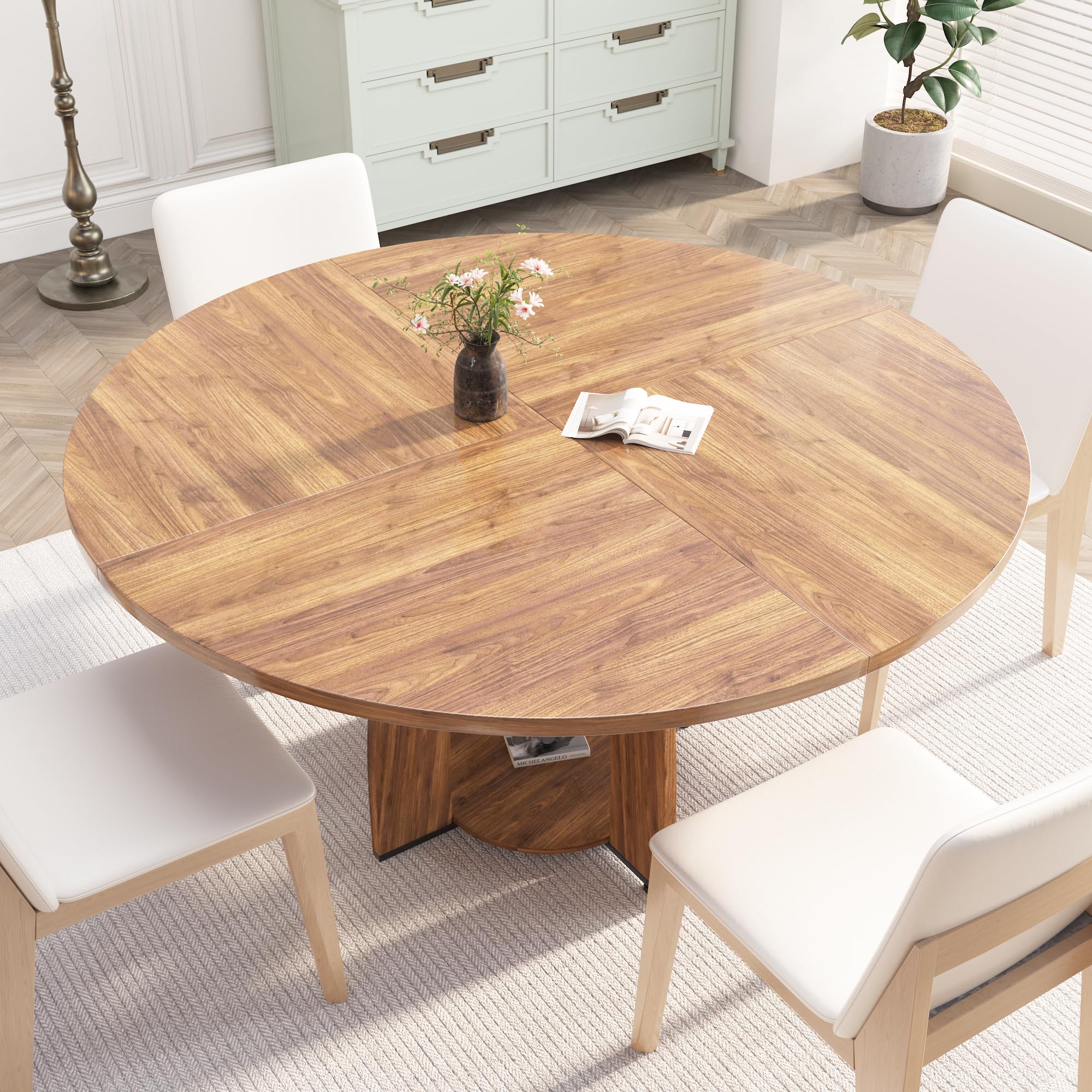 GarveeLife 47 Inch Round Dining Table with Storage Shelf 1 inchThick ...