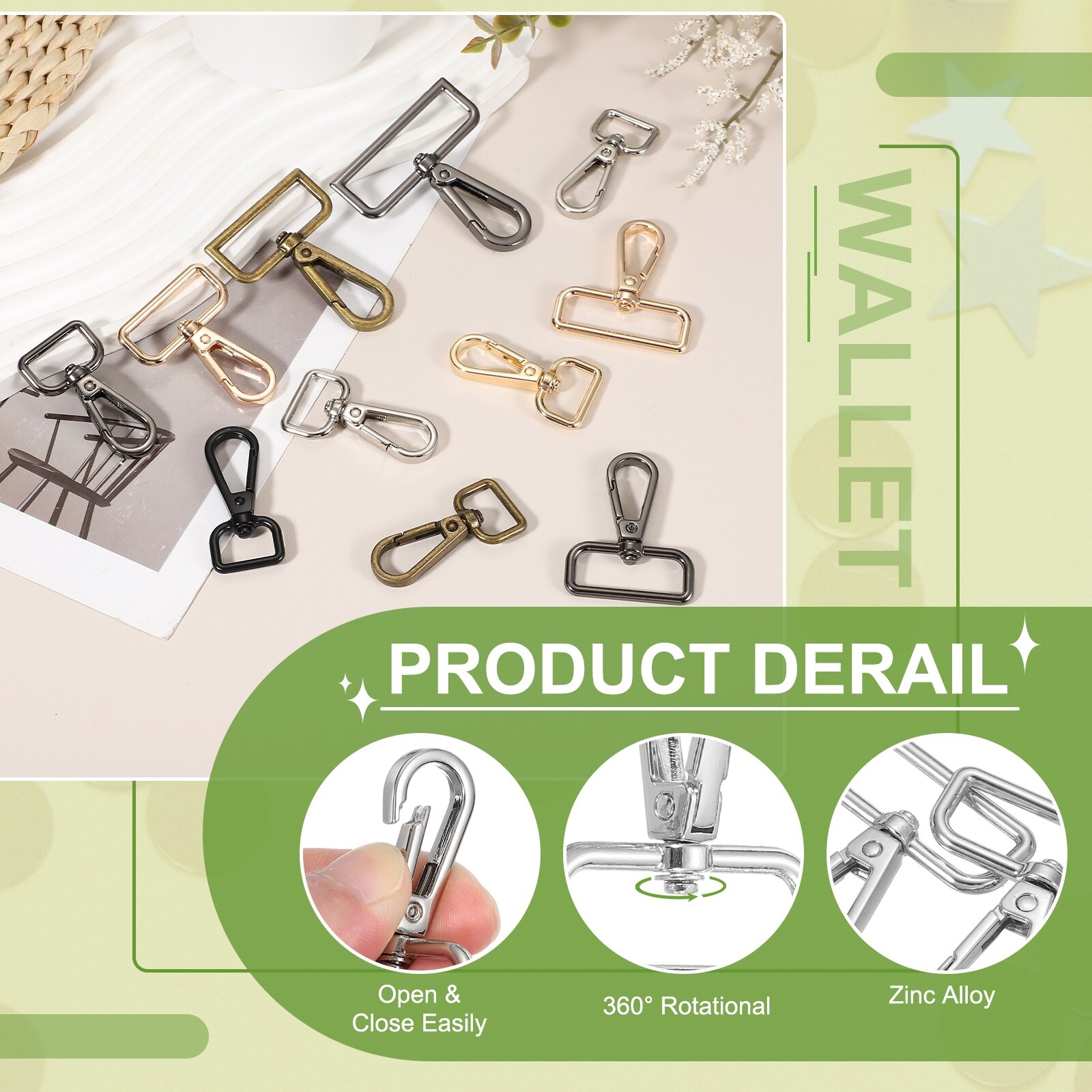 Unique Bargains 6pcs Swivel Snap Hooks Metal D Ring KeyChain Lanyard ...