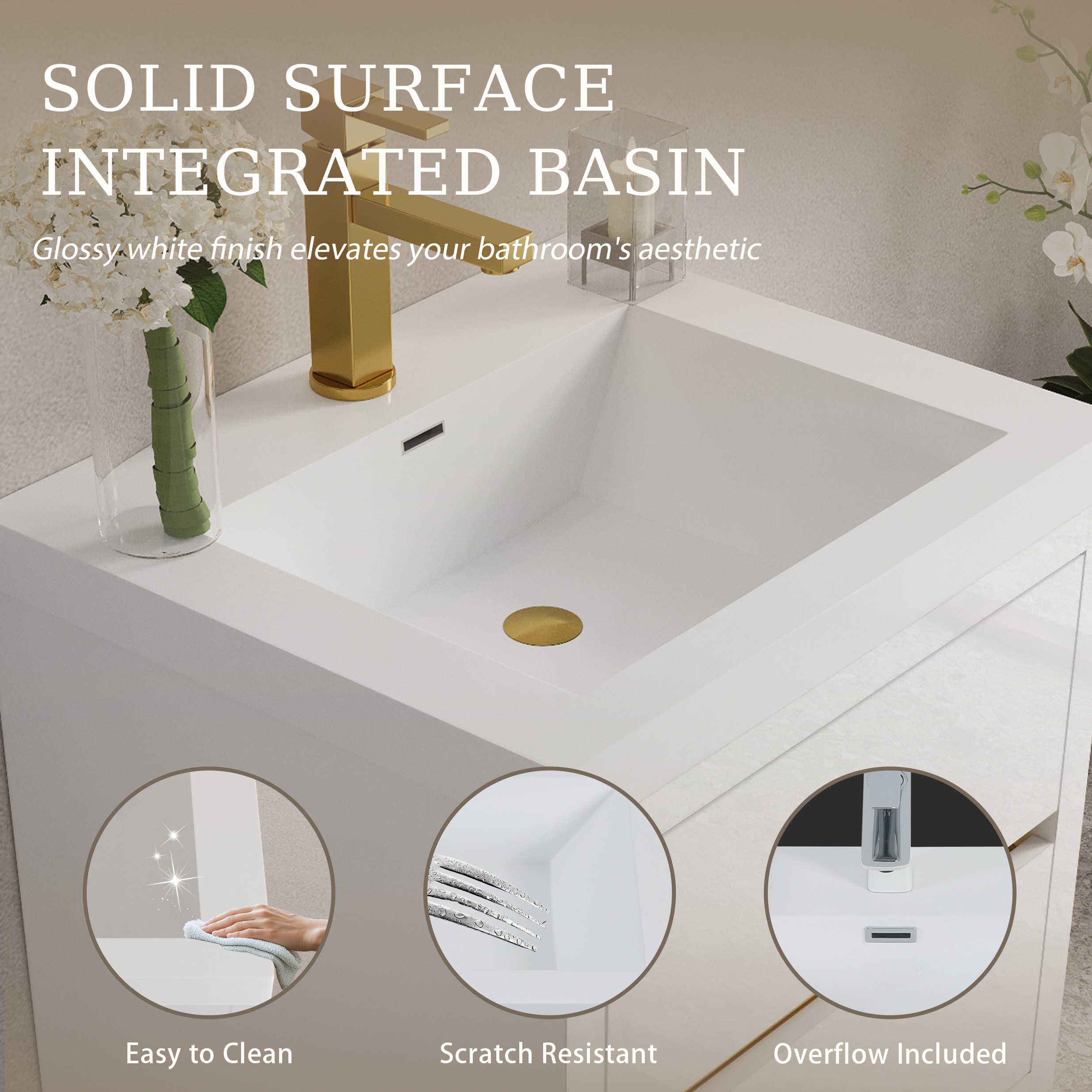 Forclover Pre-Assembled Vanity 26-in Glossy White Single Sink Bathroom ...