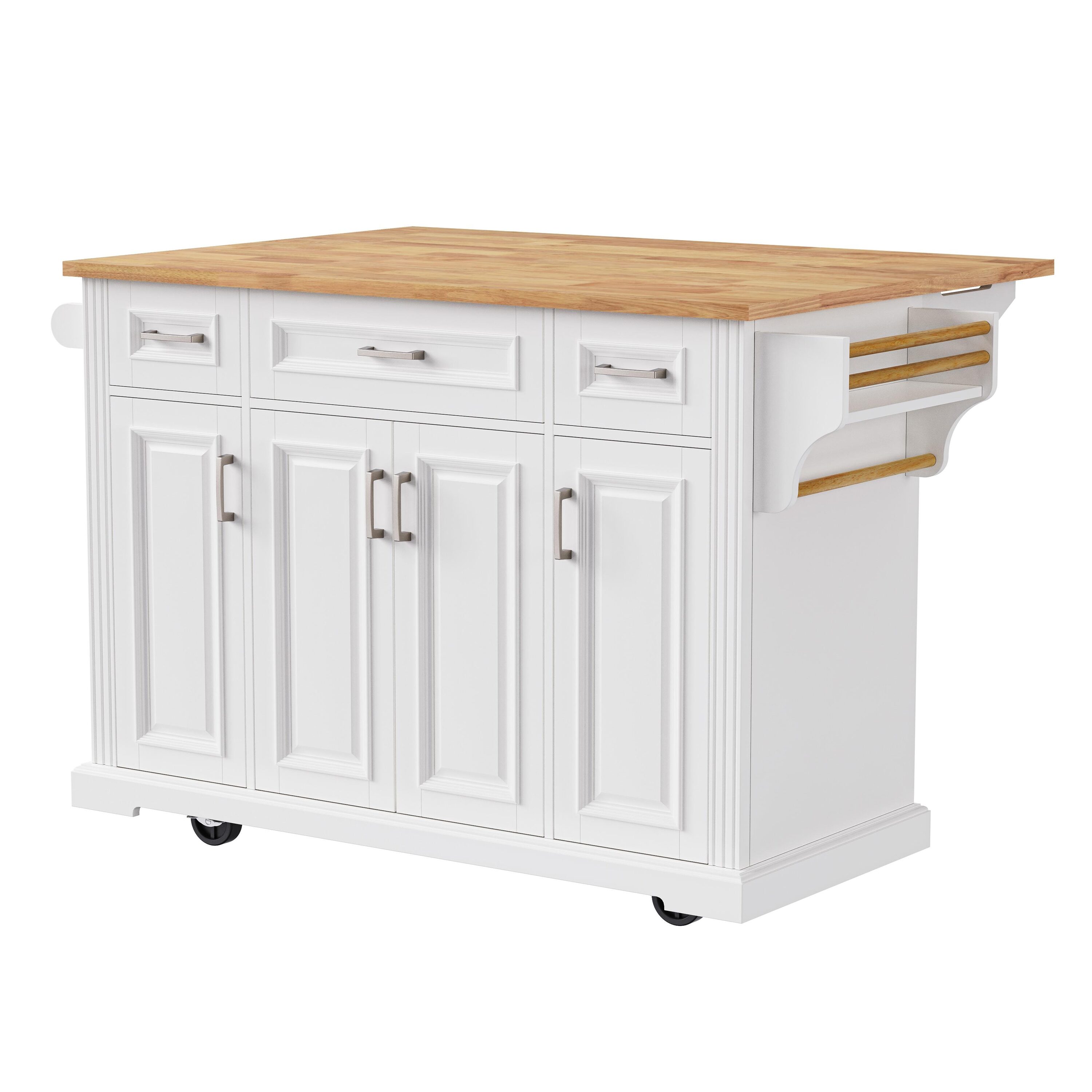 Bayfeve White MDF Base with Wood Wood Top Rolling Kitchen Island ( 29.5 ...