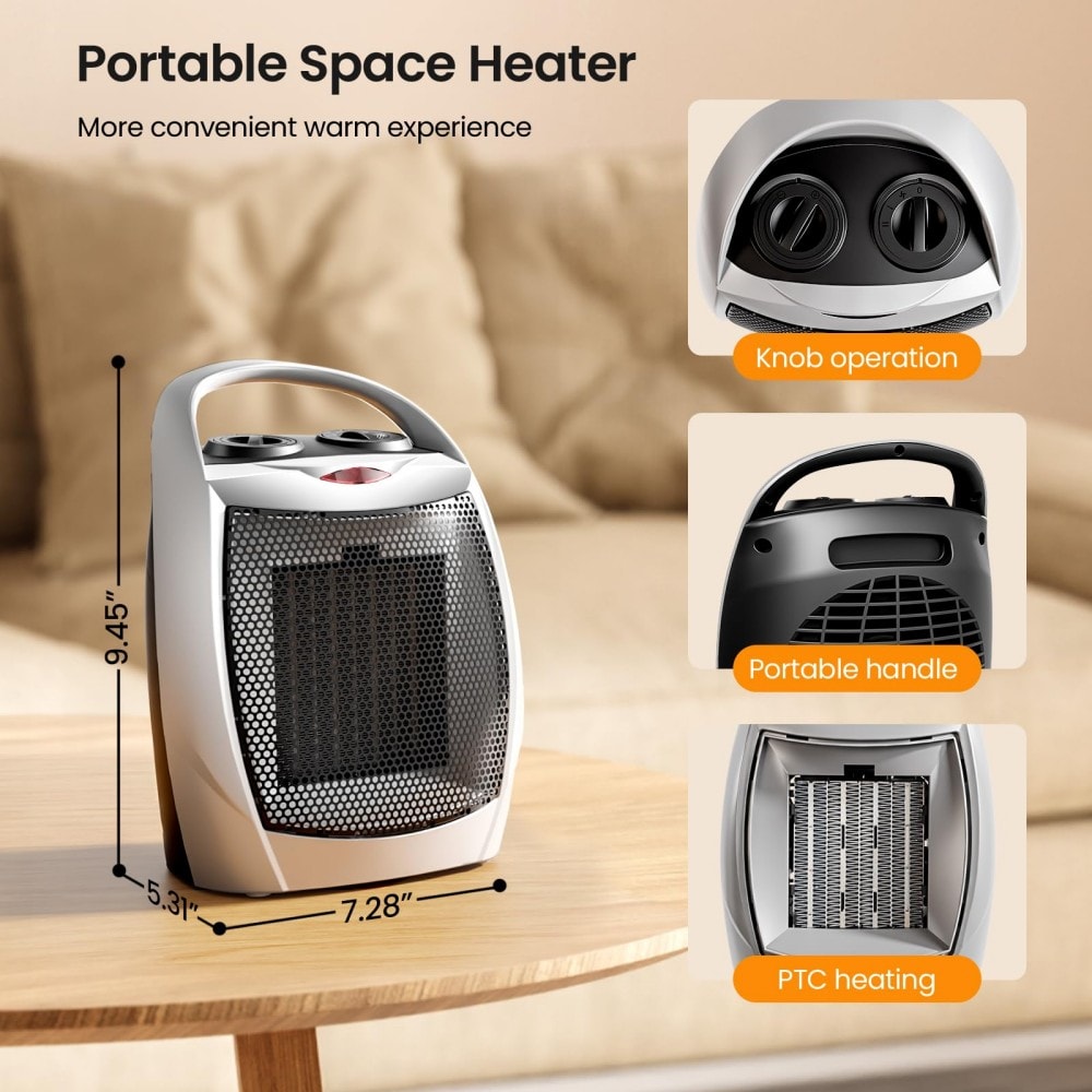 R.W.FLAME Portable Ceramic Space Heater Small Electric Heater Fan with ...