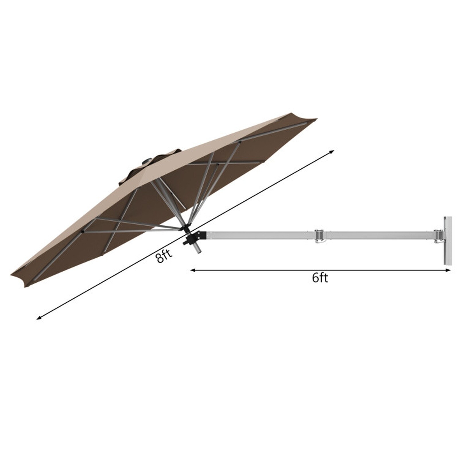 SUGIFT 8 ft Wall Mounted Patio Umbrella with Tilt Function 240G ...