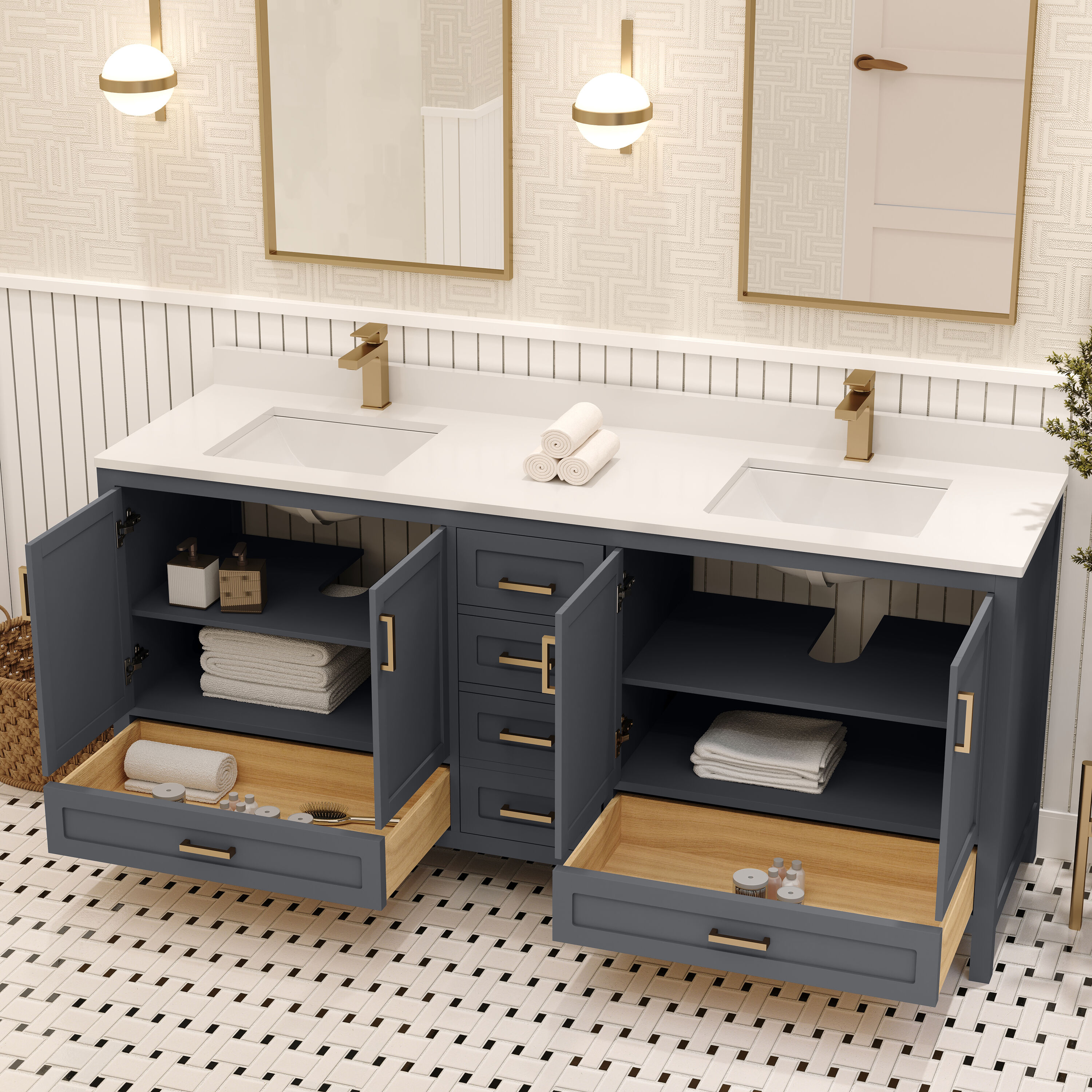 Ayna Decors Rooh 72-in Charcoal Grey Bathroom Vanity Base Cabinet ...
