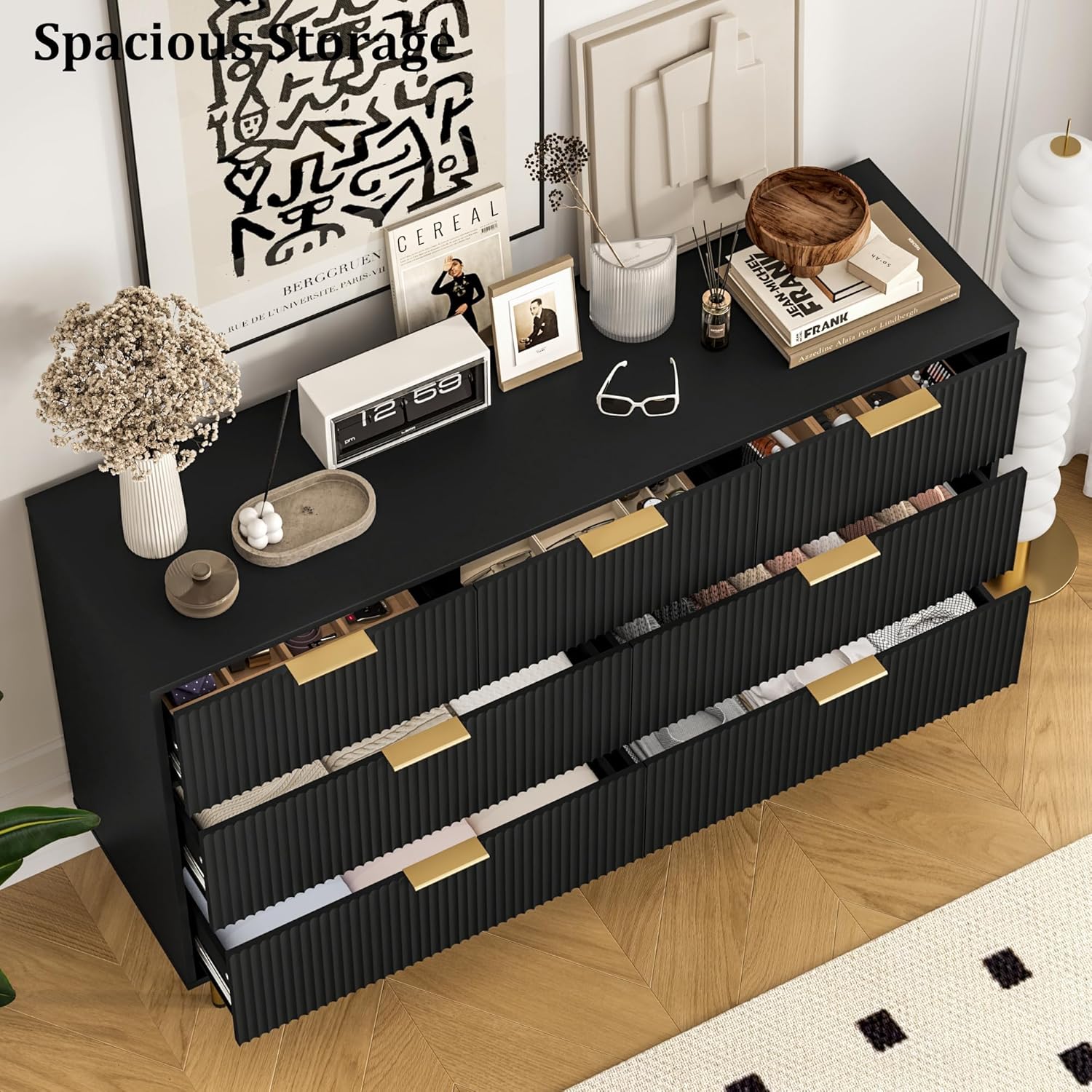Garvee 7 Drawer Dresser for Bedroom Chest of Drawers 55in Wide Fluted ...