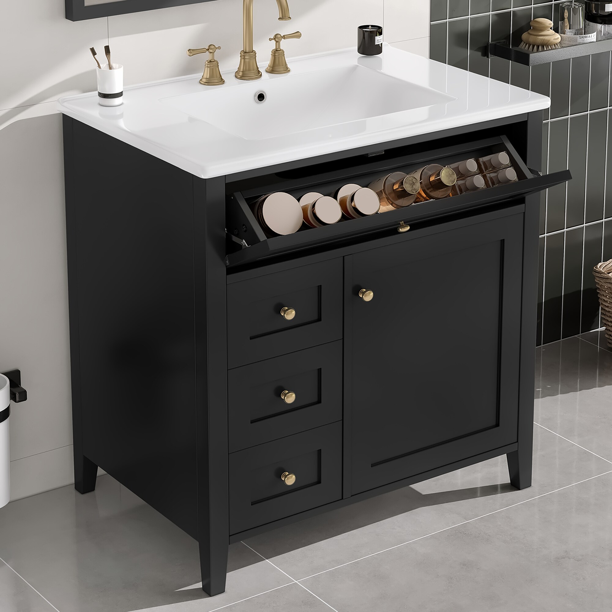 AAZJ Bathroom Vanities with Top 30-in Black Undermount Single Sink ...