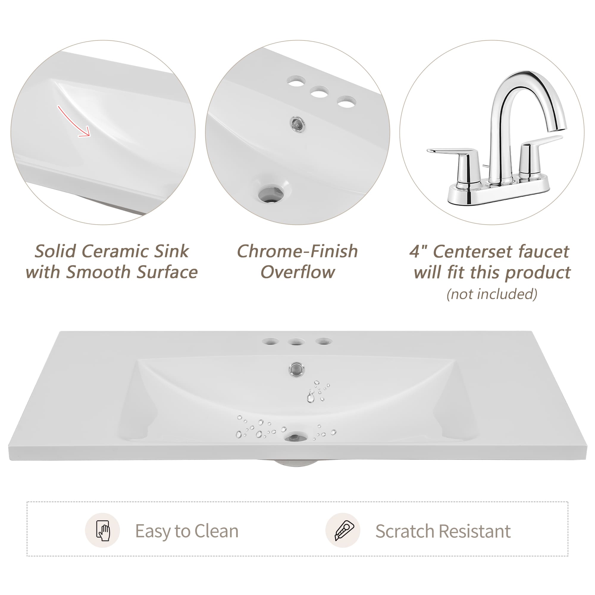 Vynxaria 36 Inch Bathroom Vanities Gray Washstand with Triple Drawer ...