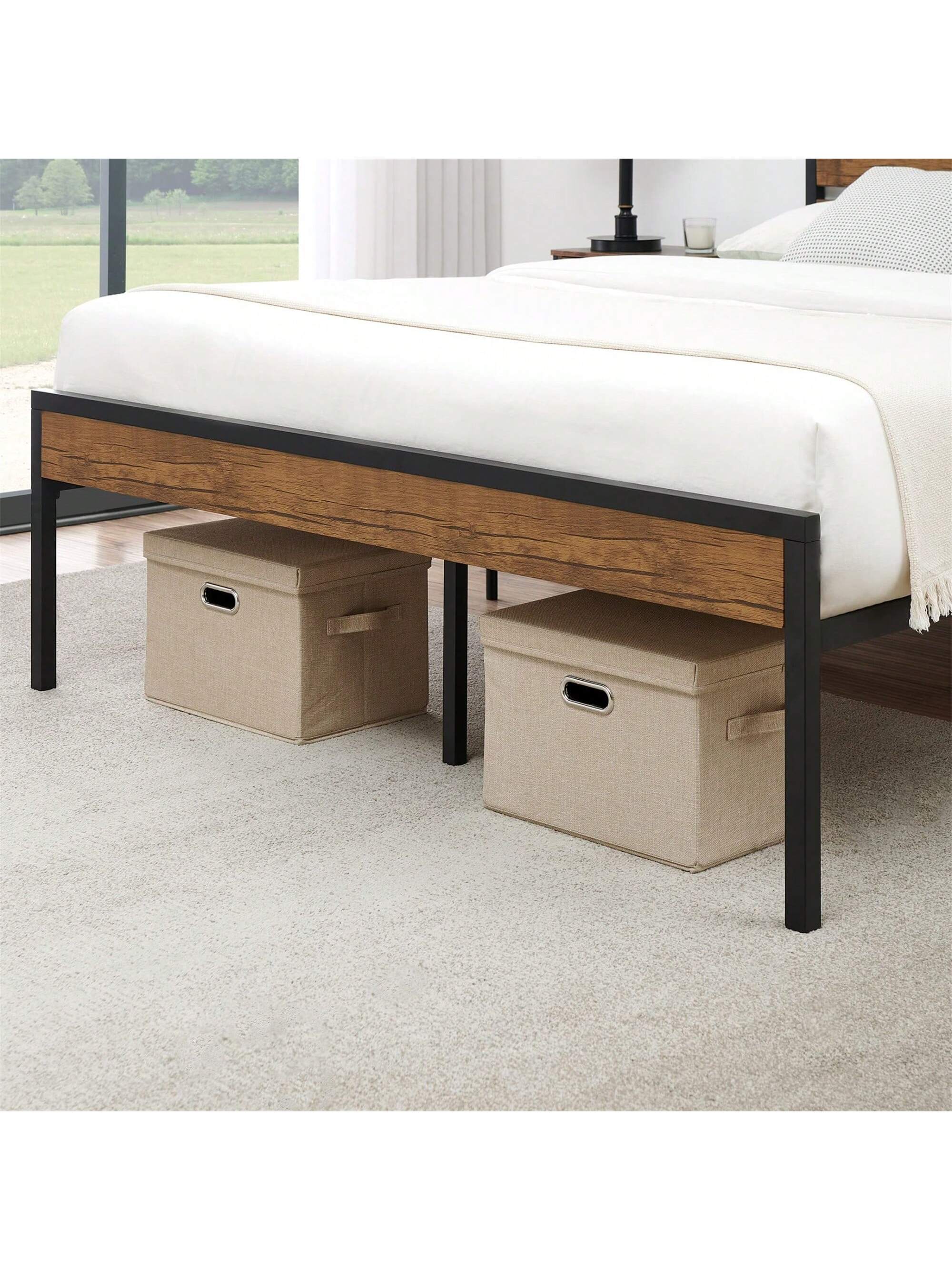 GarveeLife 2 Iron+MDF Bed Frame/ Durable Iron And Wood Construction ...