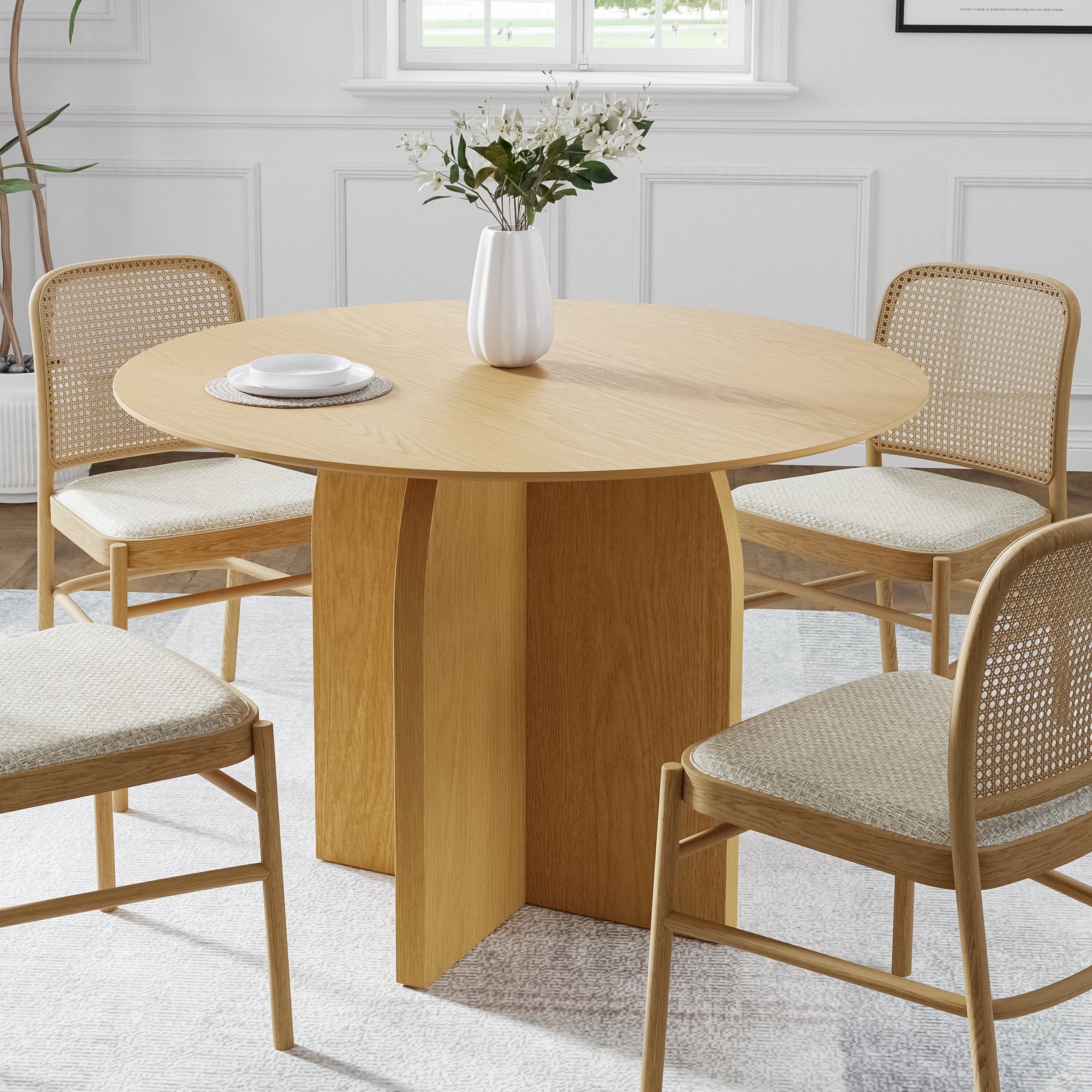 Dovelina Solid Wood Modern Round Dining Table Kitchen Table with ...