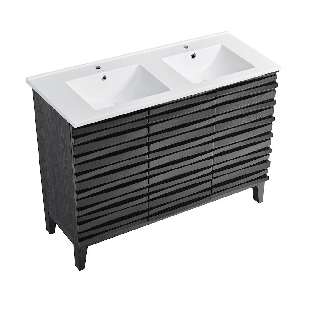 Swiss Madison 48 in Black Oak Double Basin Bathroom Vanity With White ...