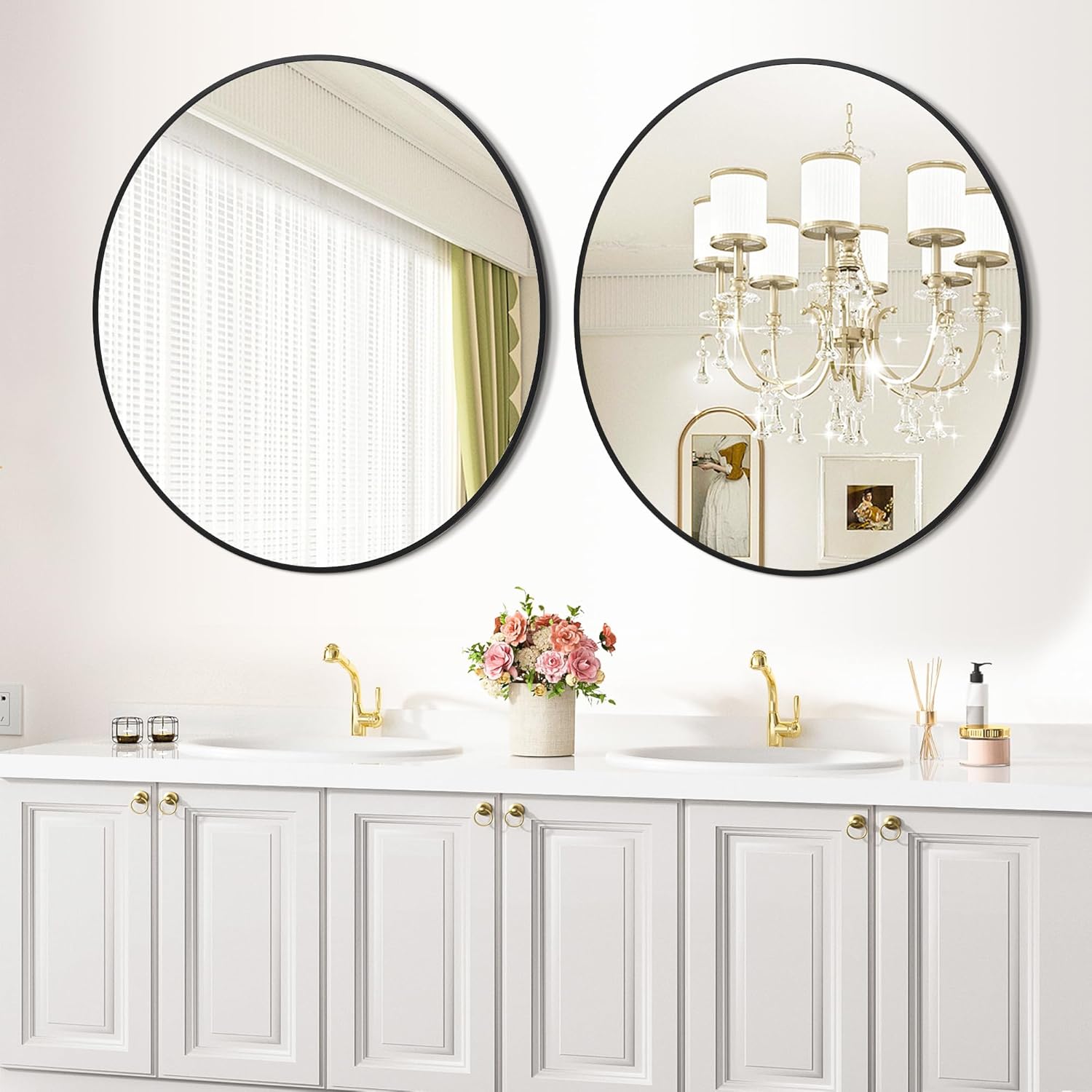 Garvee 18 Inch Round Mirror Circle Mirror Black Metal Frame Circle ...