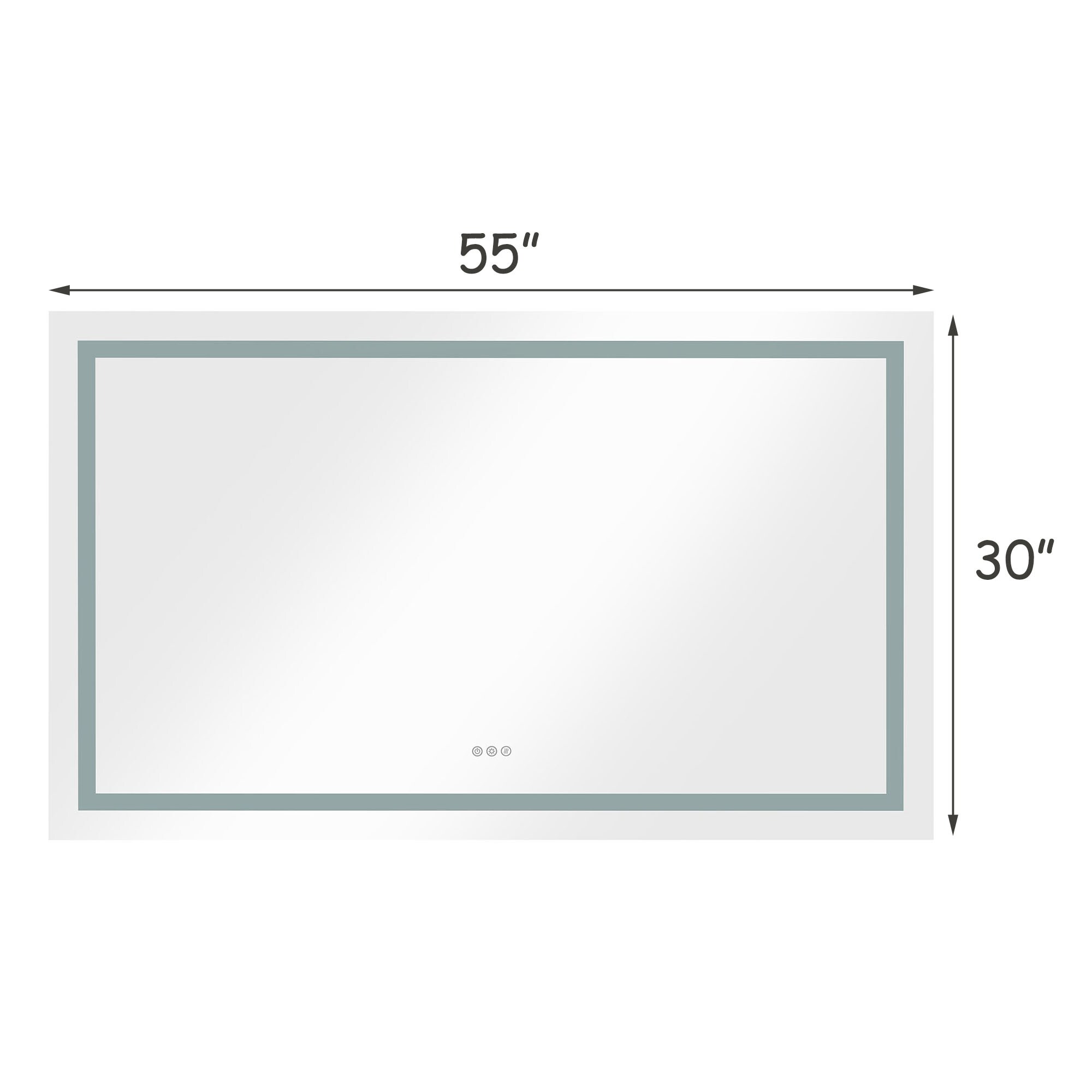 WELLFOR 55-in x 30-in Frameless Rectangle Dimmable Lighted Fog Free ...