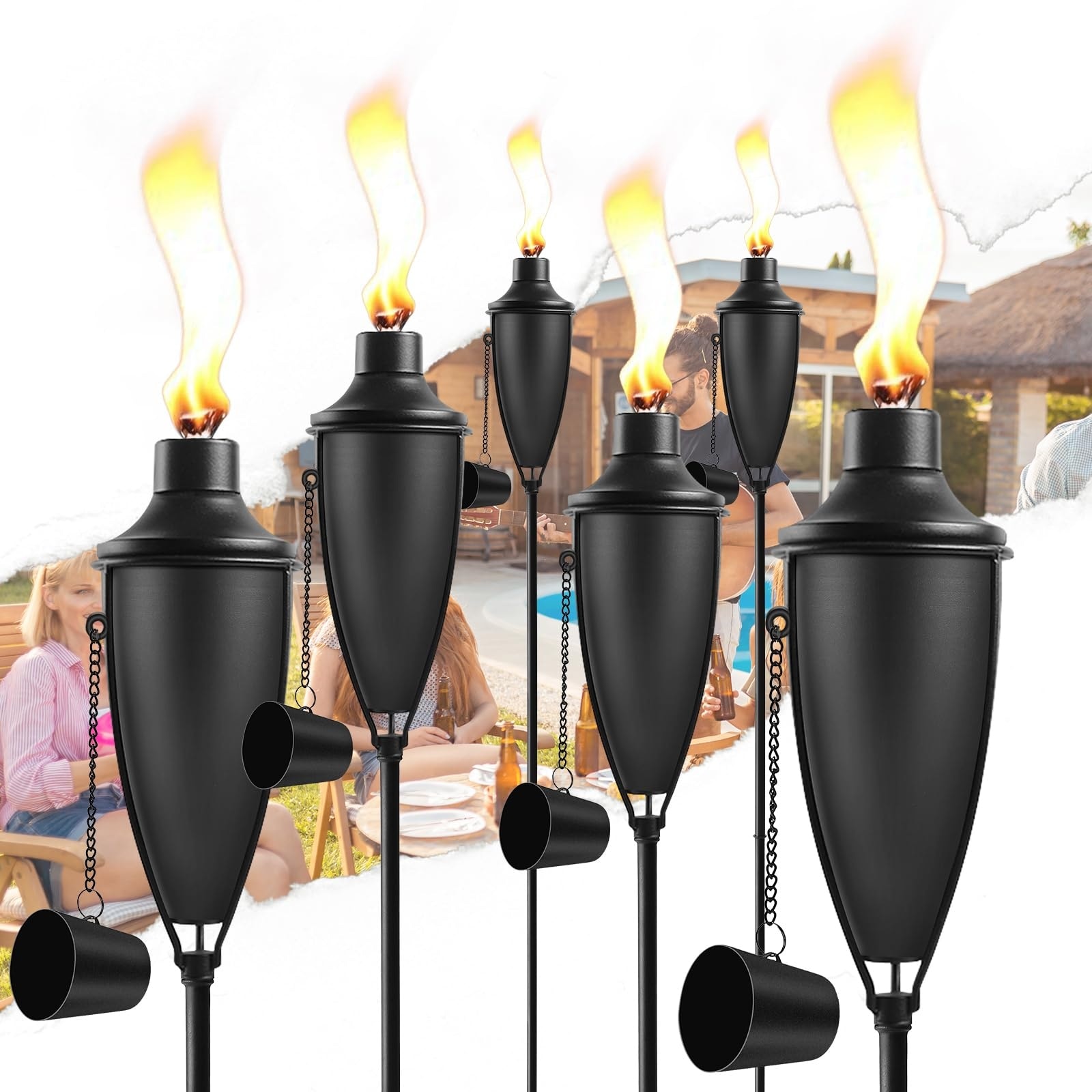Justincity 6 Pack 61 Inch Metal Citronella Torches with 3 Prong ...