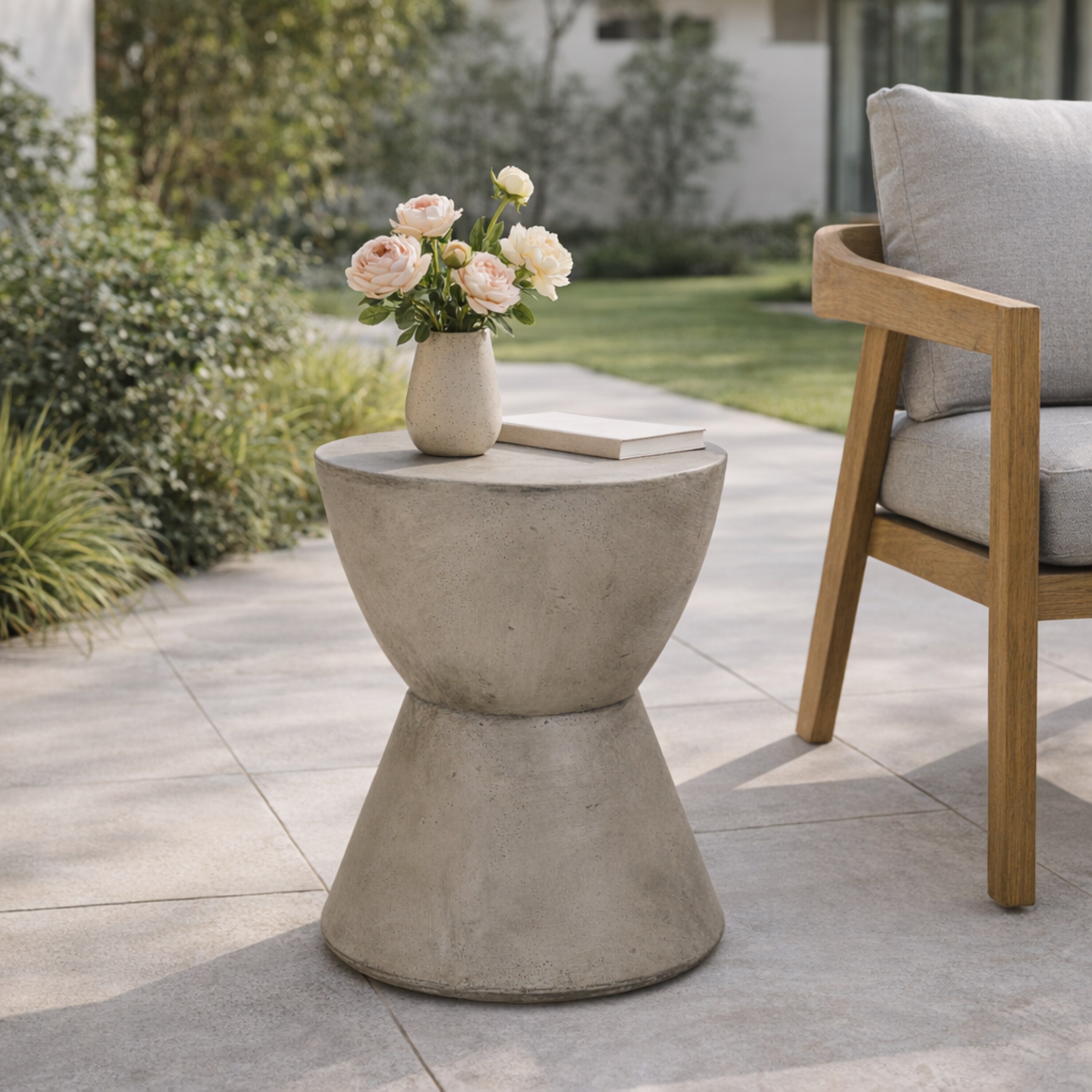 LUXEYARD Outdoor LightWeight Concrete Side Table MGO End Table Light ...