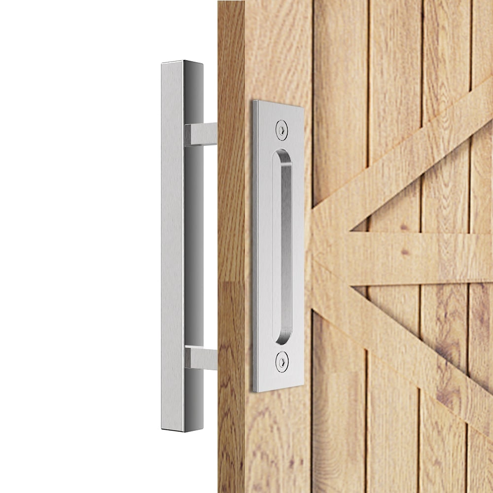 Boyel Living 12 in. Stainless Steel Square Pull and Flush Sliding Barn ...