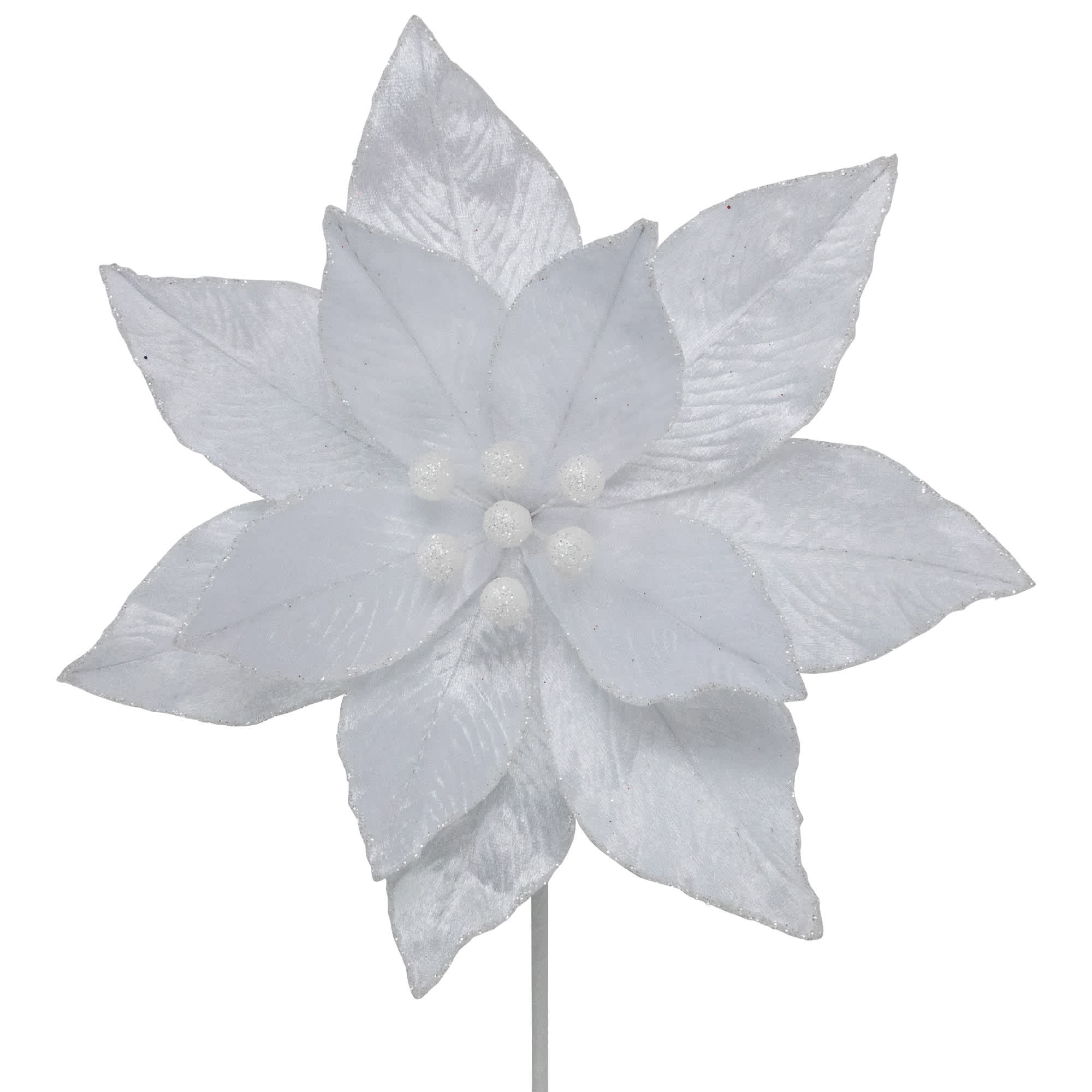 Northlight 24 inch White Glittered Poinsettia Christmas Stem Spray in ...