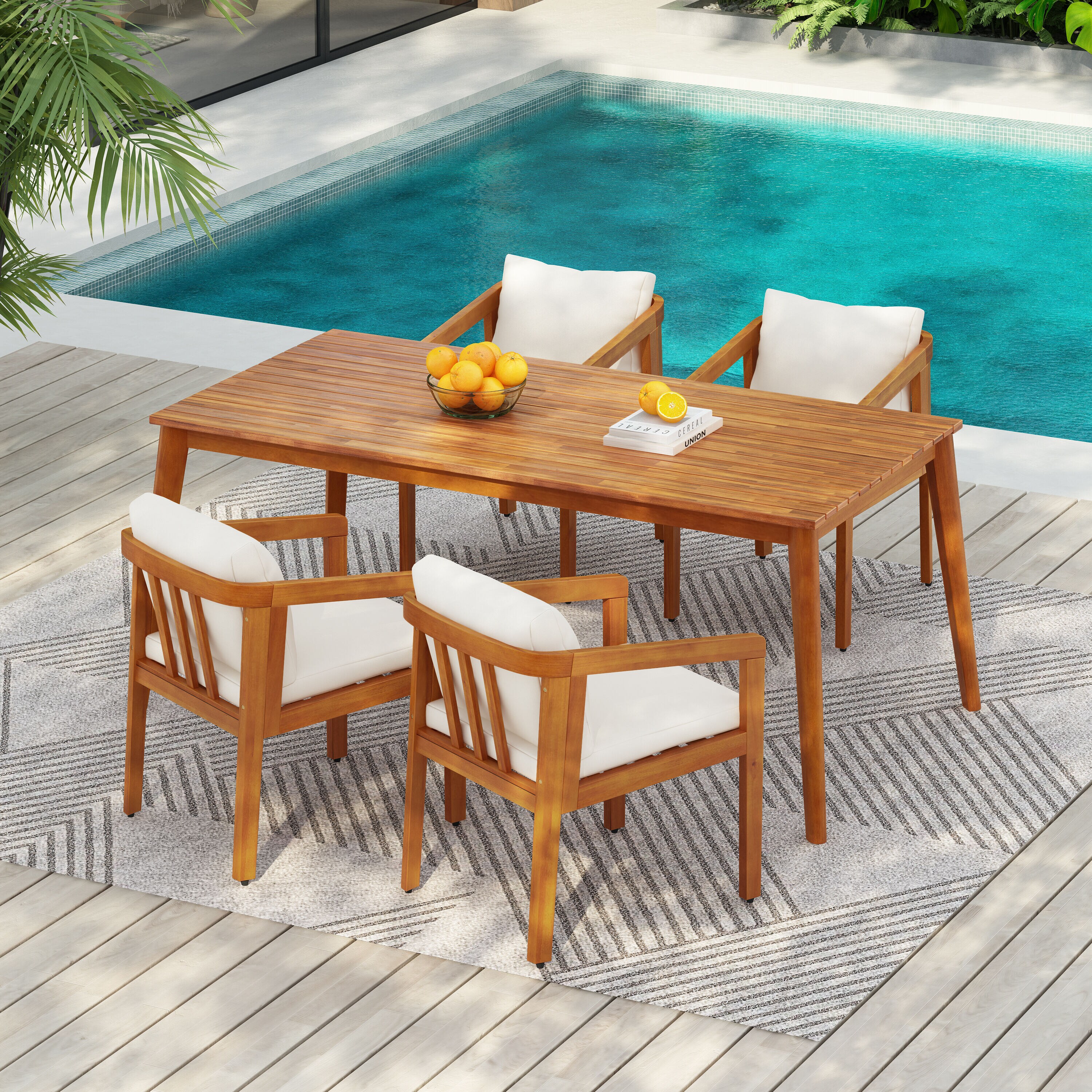 Christopher Knight Home Outdoor 5 Piece Acacia Wood Dining Set with ...