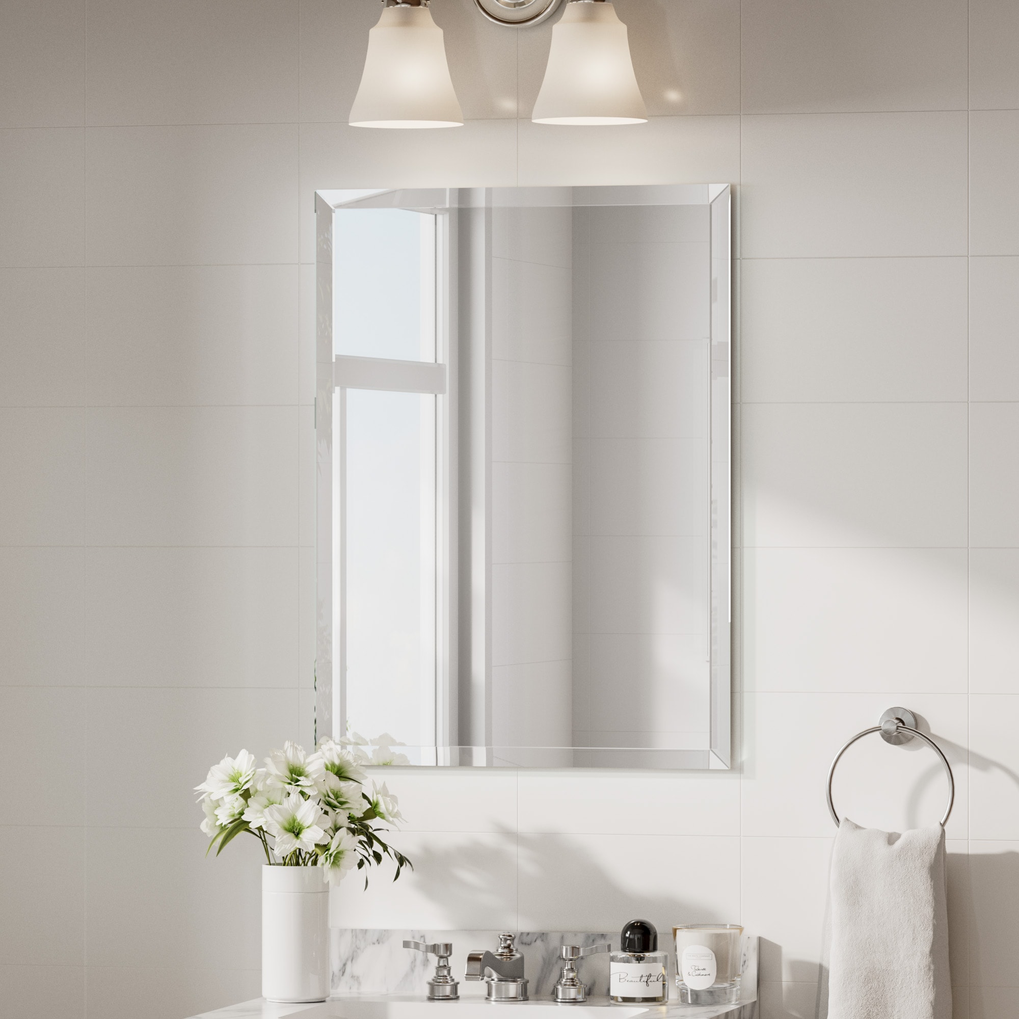 TETOTE 22x30 Inch Beveled Bathroom Vanity Mirror Frameless Mirror Wall ...