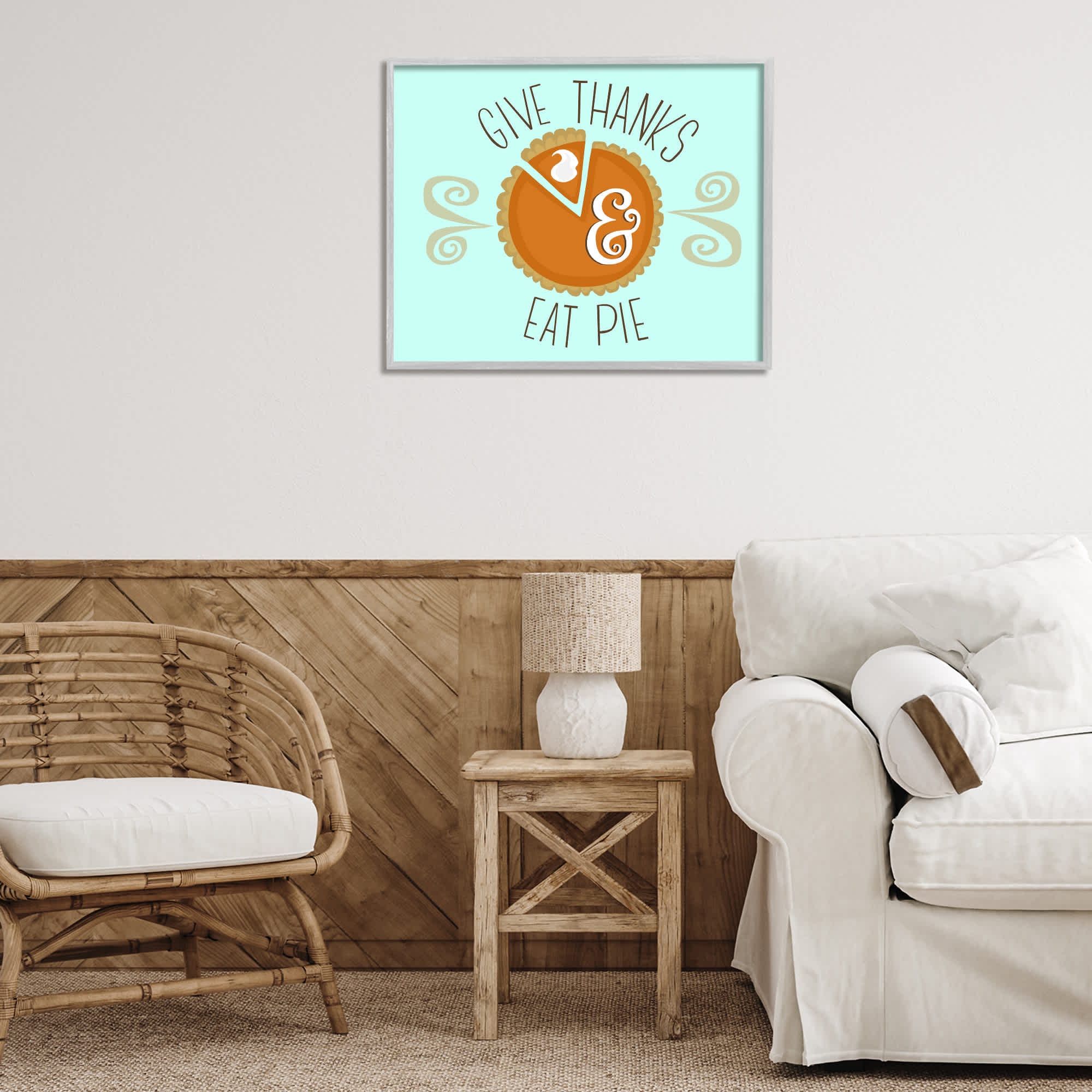 Stupell Industries Give Thanks Eat Pie Gray Framed Giclee Art By Mandy ...