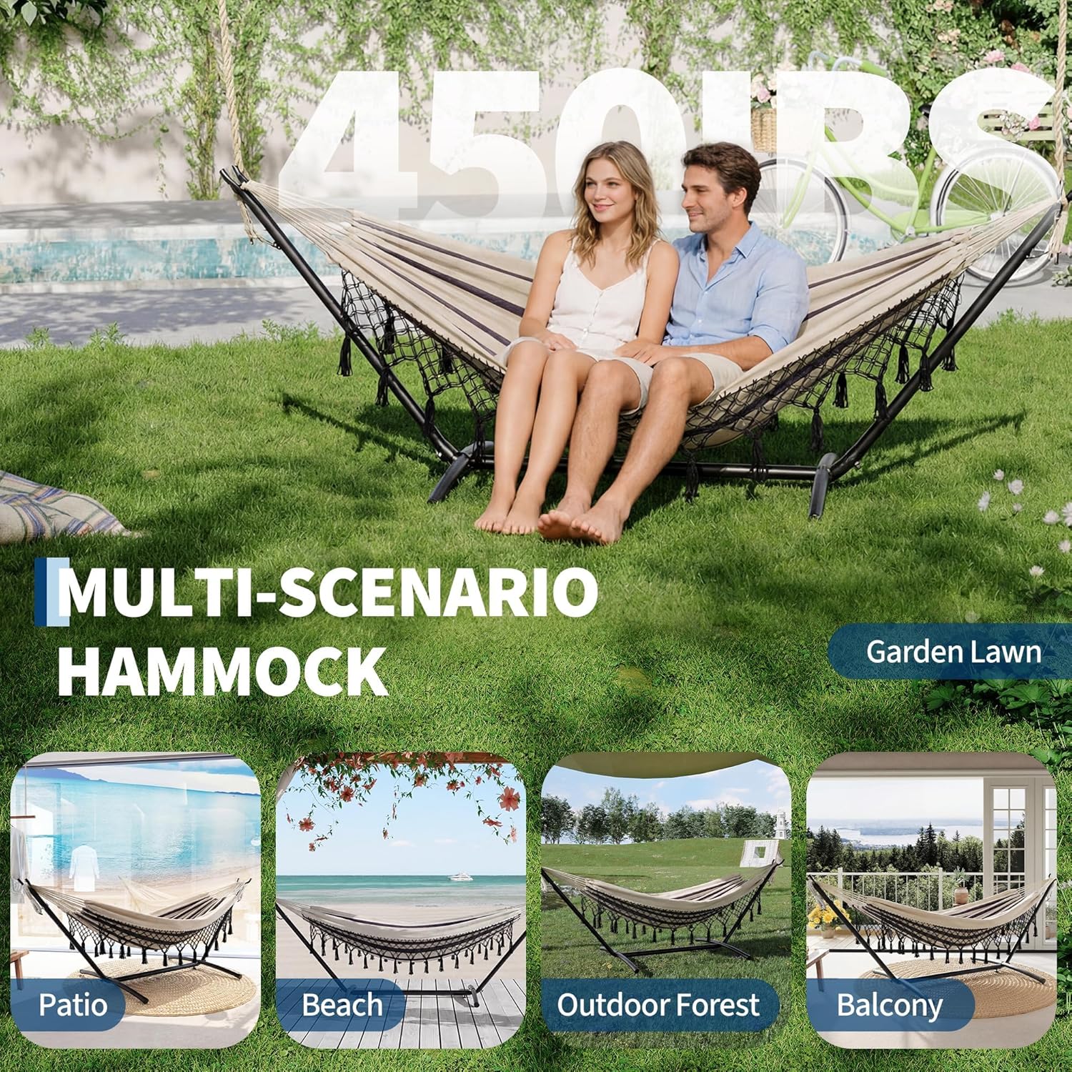 IdealHouse Portable Double Hammock with Stand/ Large Hammock with Lace ...
