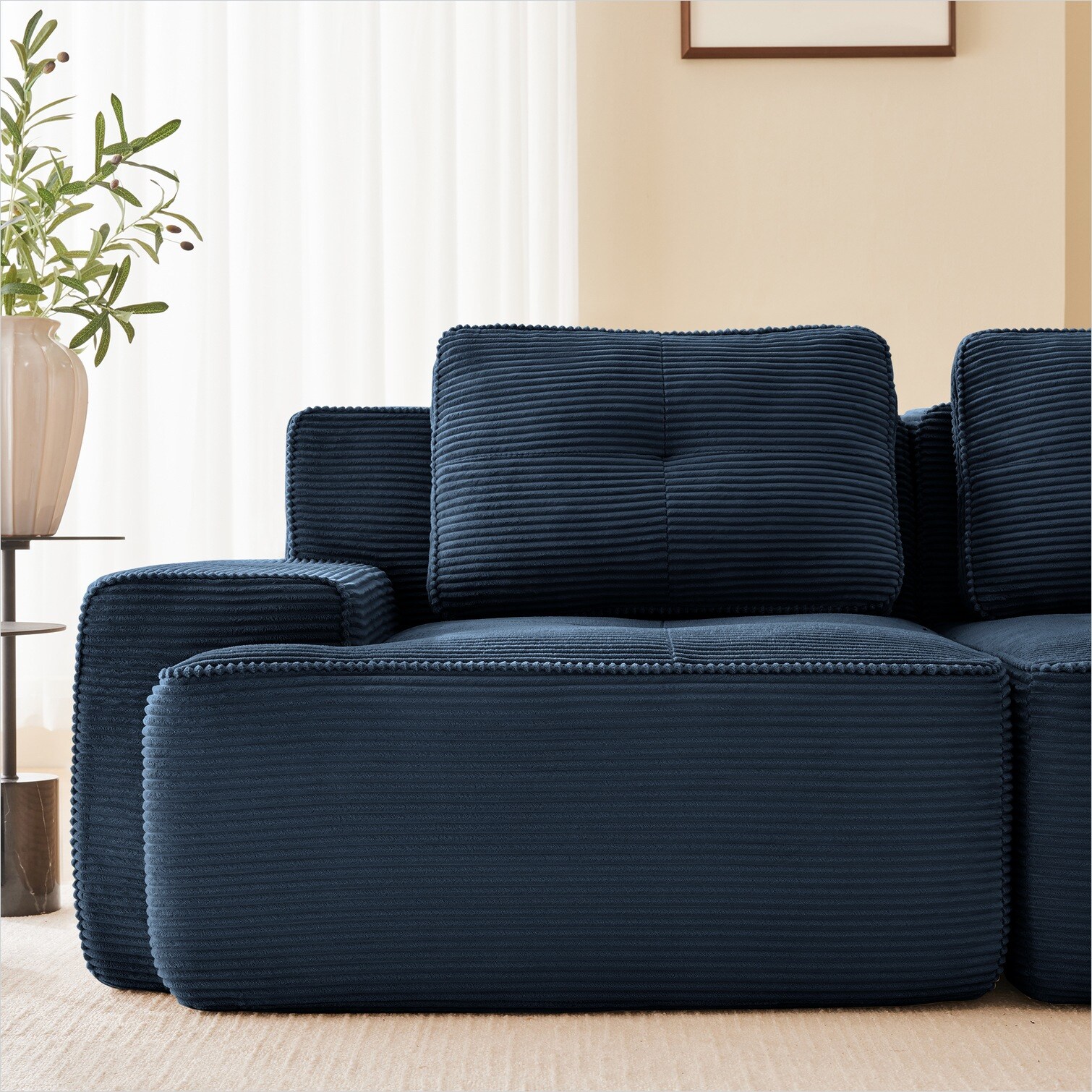 SUNCREAT 153 Blue Modular Sectional Sofa Corduroy Upholstery Modern 4 ...