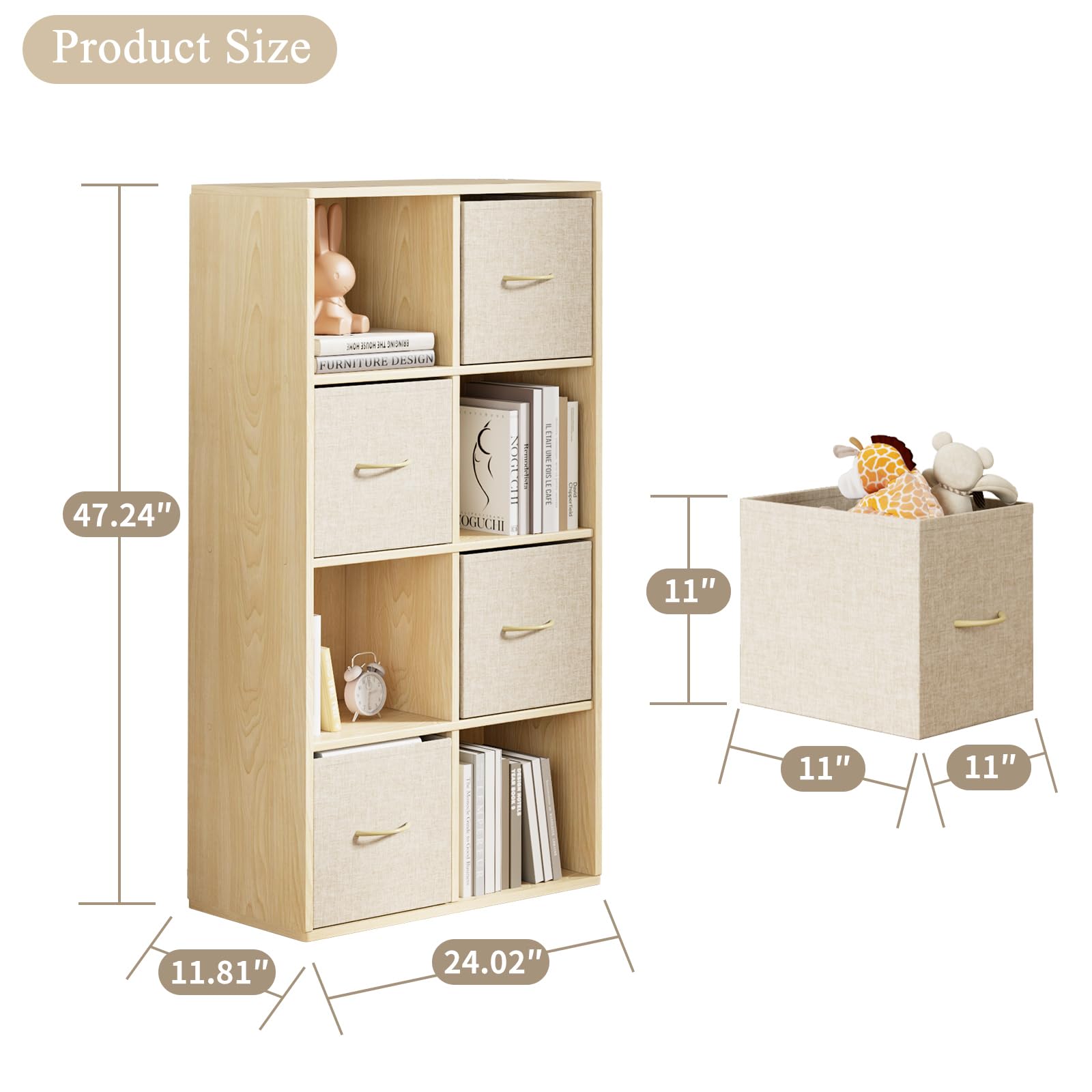 Aoibox 8 Cube Storage Organizer Solid Wood Bookcase with 4 Collapsible ...