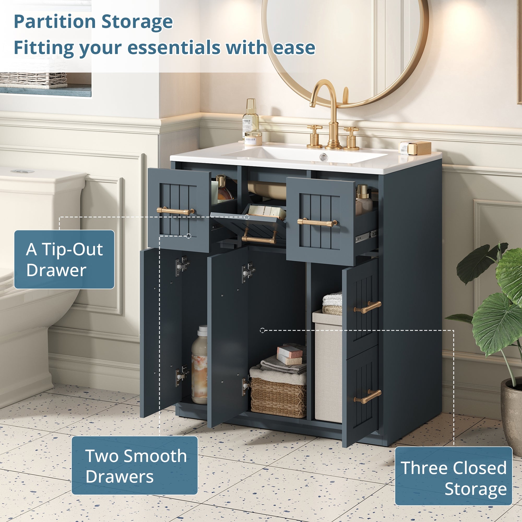 Vanityfus 30-in Blue Single Sink Bathroom Vanity with Ceramic Top ...