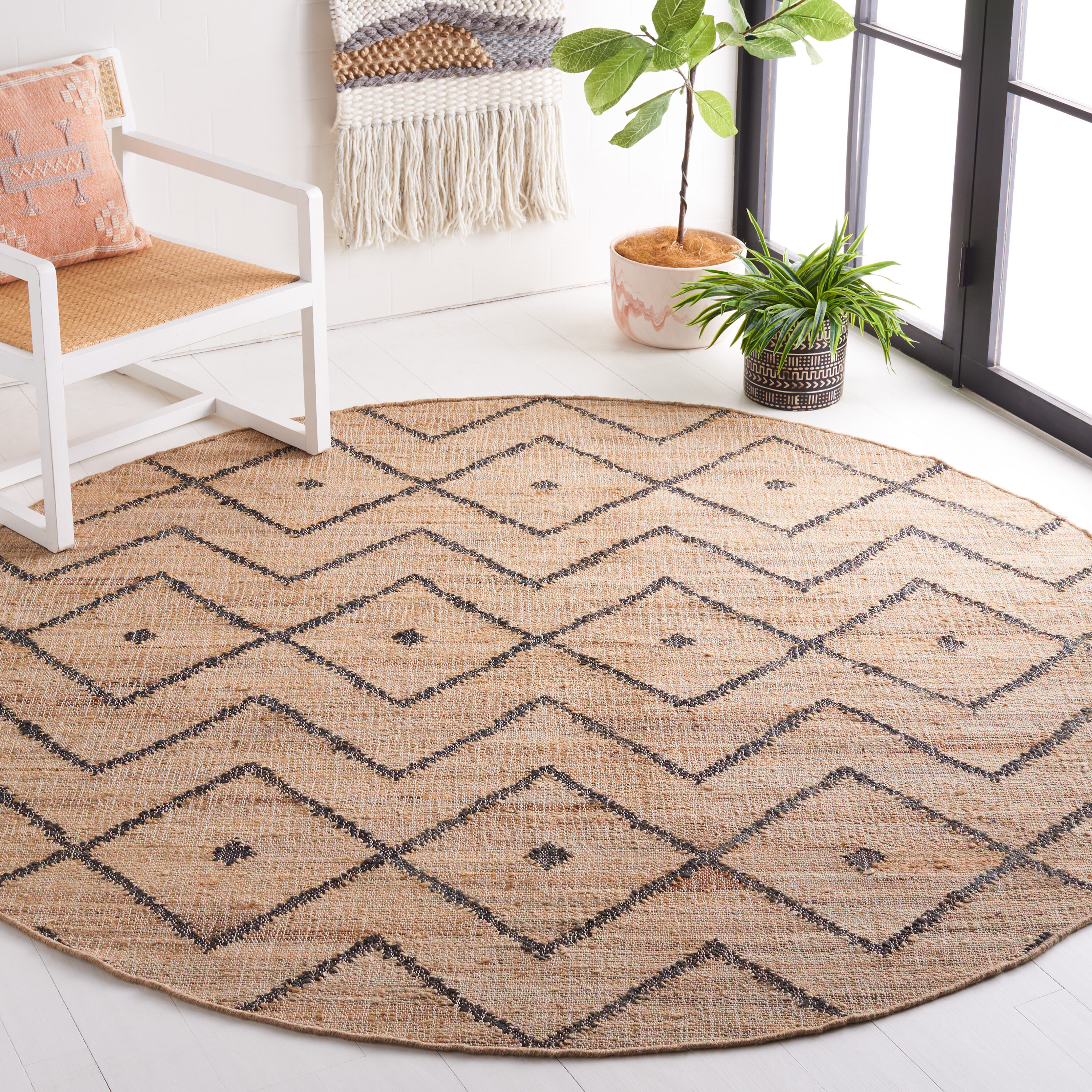 Safavieh Kilim 750 Natural/Charcoal Bohemian 5Ft x 5Ft Round Rug in the ...