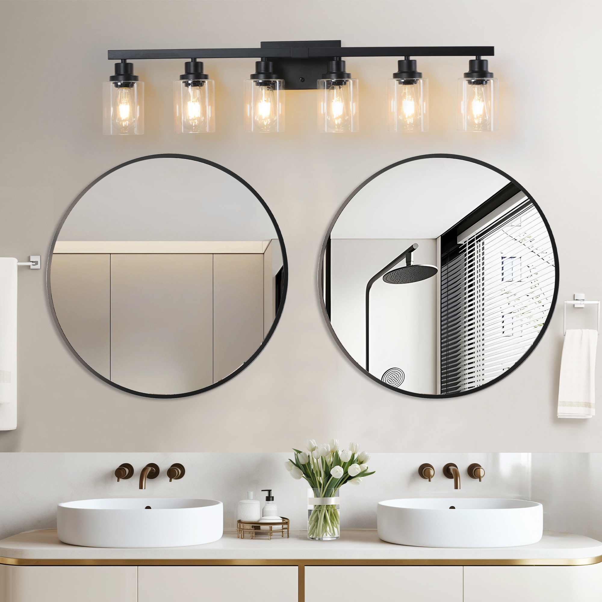 LOVMOR 37 Inch Modern 6-Light Bathroom Vanity Light Fixture - Black ...