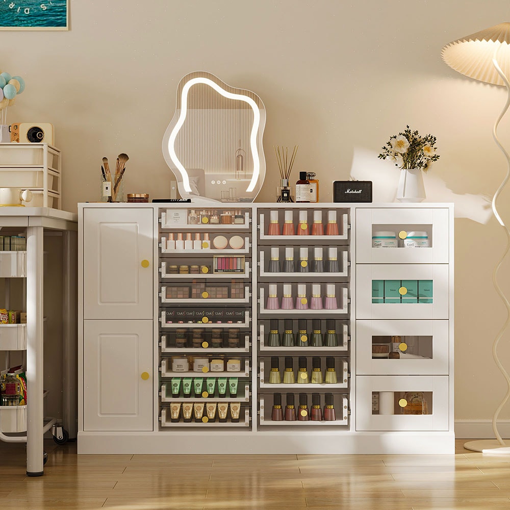 Homsee Premium White Nail Storage Cabinet with Acrylic Drawers and Gold ...