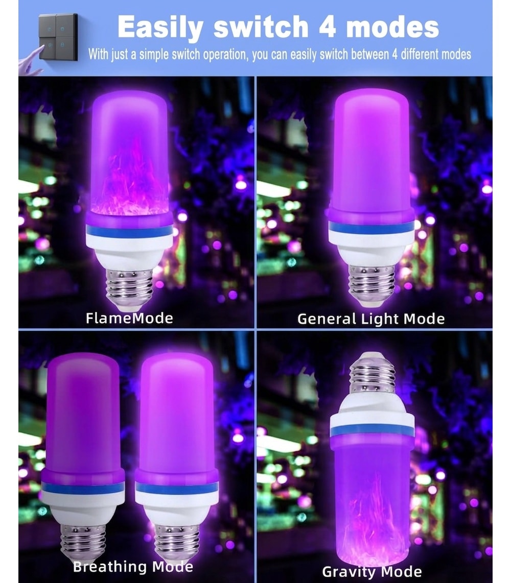 Vrbgify LED Purple Flame Light Bulbs E27 Base 3W Flickering Flame ...