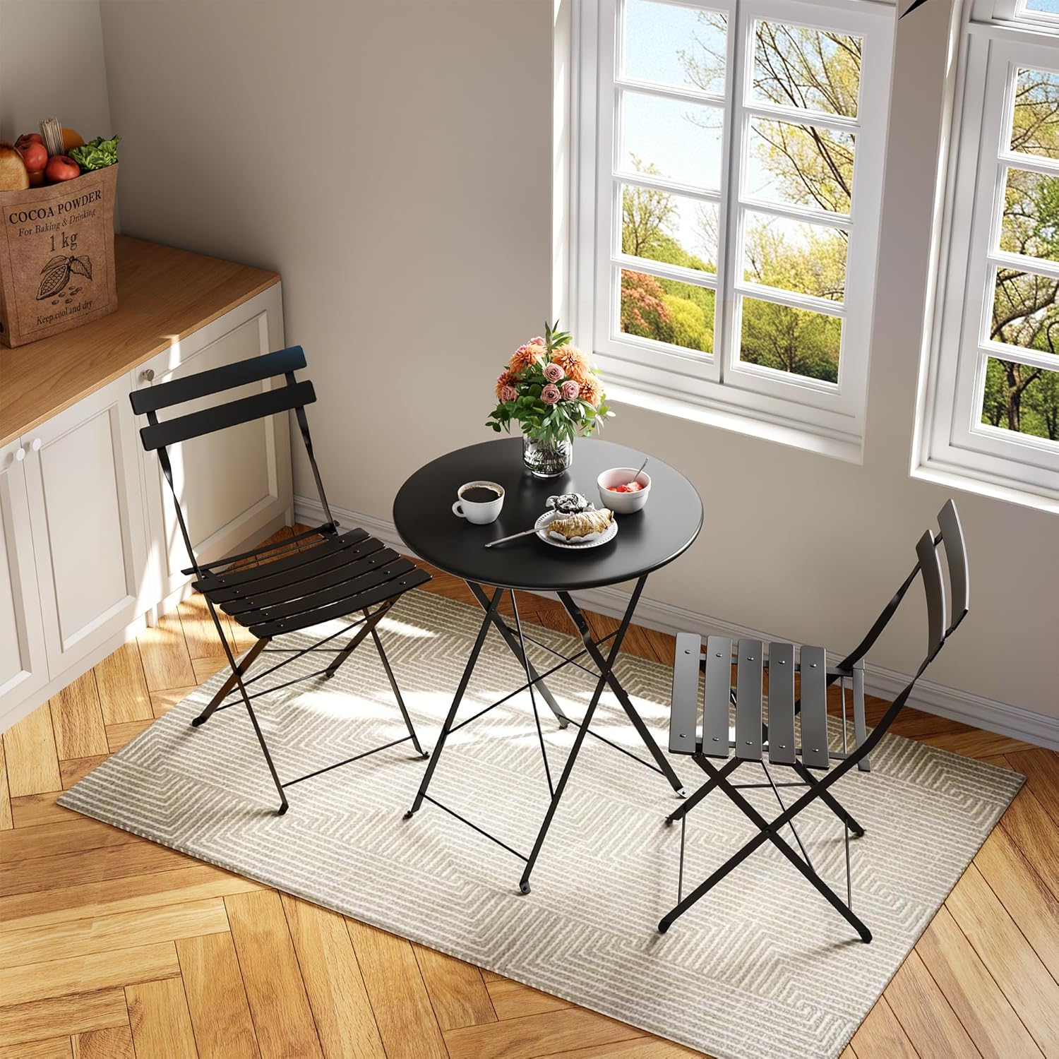 Qeetex 3 Piece Patio Bistro Sets Outdoor Folding Bistro Set of 2 Small ...