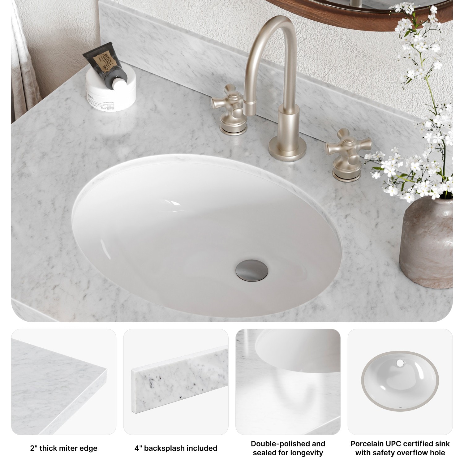 ARIEL Cambridge 72-in Oak Undermount Double Sink Bathroom Vanity with 2 ...