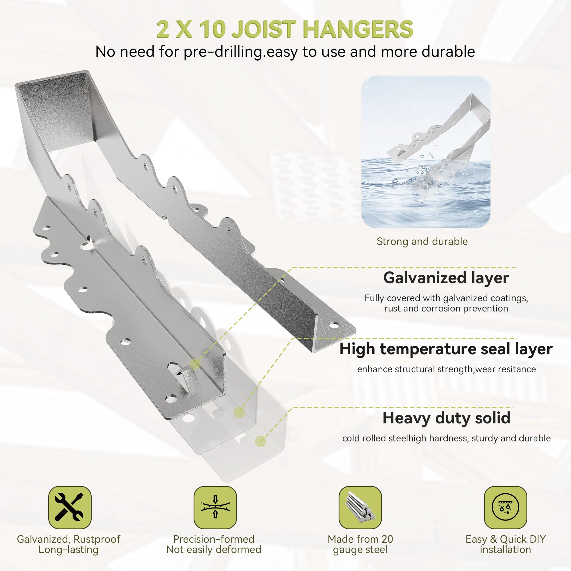 Etokfoks 20pcs 2x10 Joist Hanger LU210 20 Gauge Galvanizing Face Mount ...