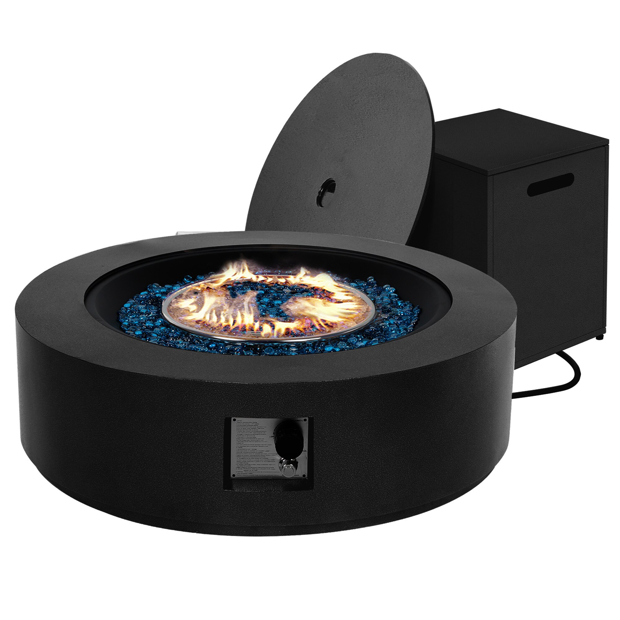 UPHA 42-in W Black Iron Round Liquid propane Fire pit table in the Gas ...