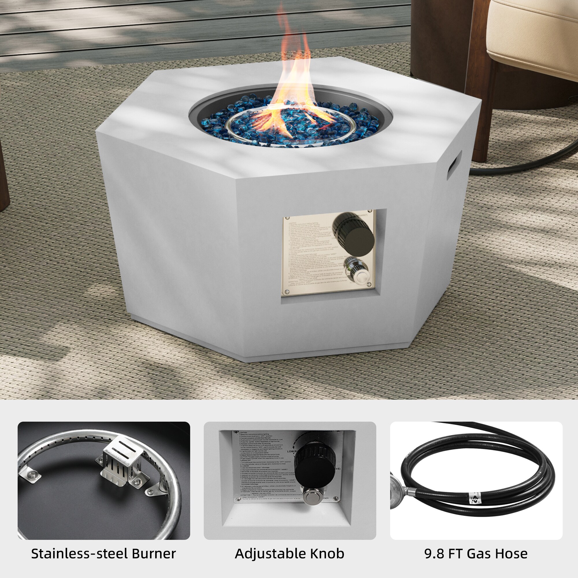 UPHA Hexagonal Fire Pits 28-in W Dark Brown Magnesium Oxide Oval ...