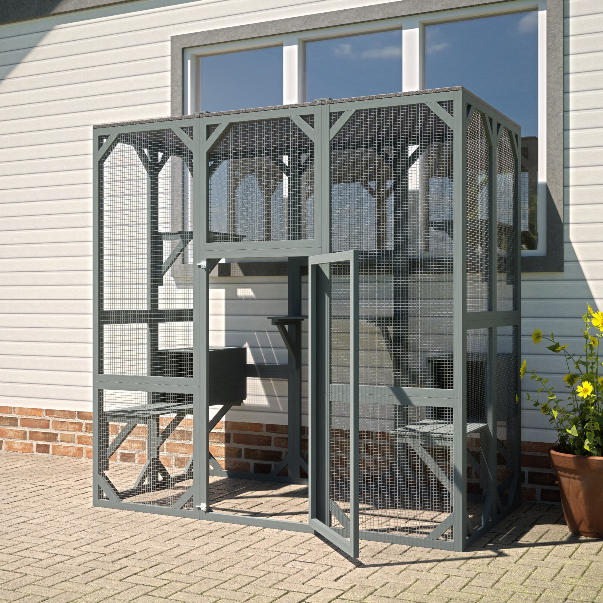 Huluwat Outdoor Cat House Wooden Catio Enclosure or Cover - Large Cat ...